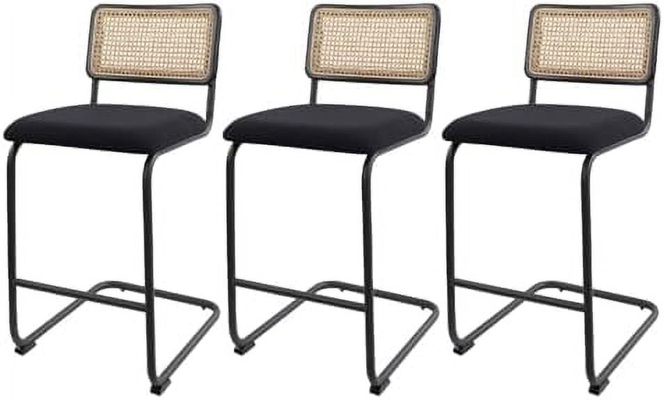 HBLUKDL Black Modern Counter Height Stools with Natural Rattan Cane and ...