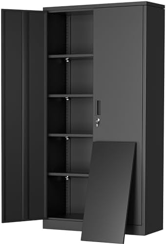 HBLUKDL Metal Cabinet 42" Black Locking Steel Office Cabinet with Doors ...