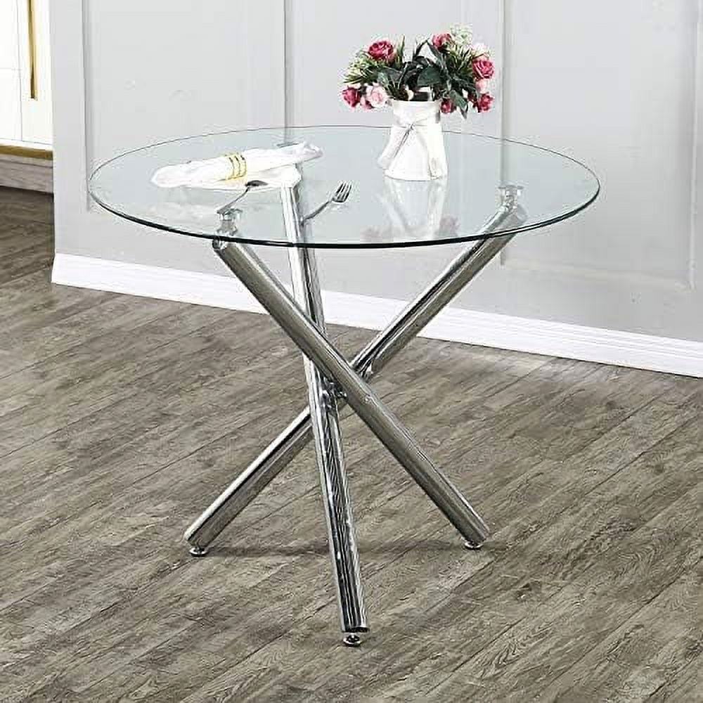 HBLUKDL Round Glass Dining Table - Modern Round Dining Table with ...