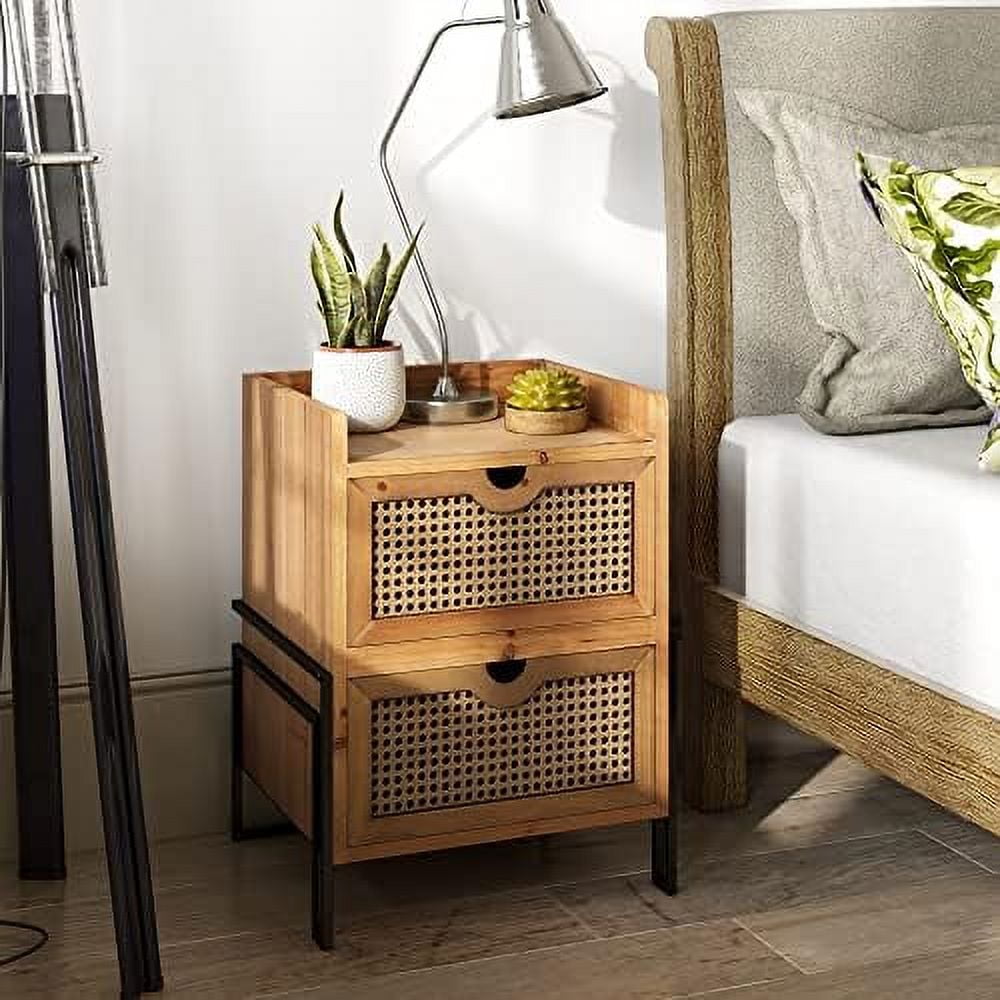 HBLUKDL Rustic Farmhouse Rattan Nightstand Fully Assembled Woven Front ...