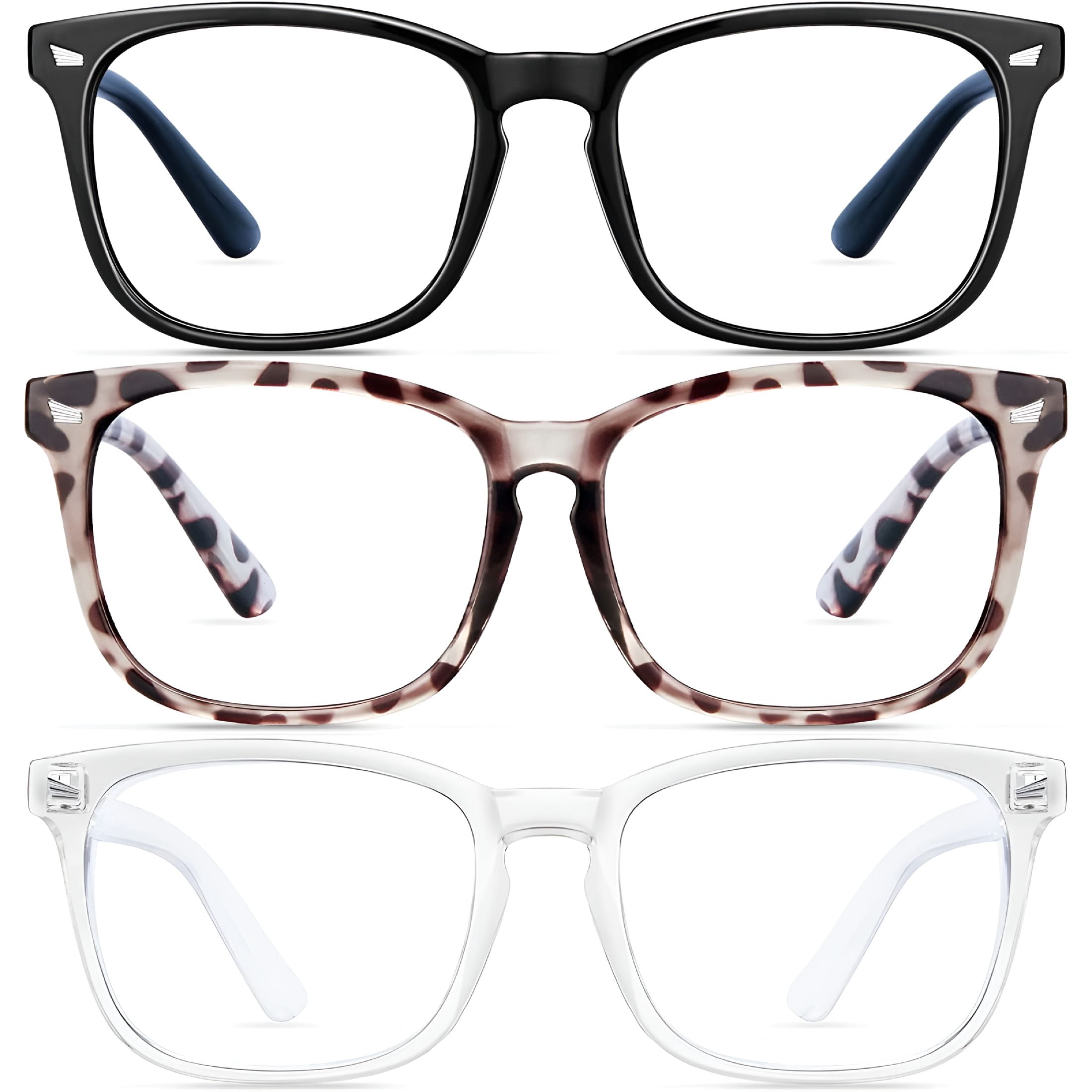 HBMYN Blue Light Blocking Glasses-3 Pack Fashion Square Fake Eyeglasses ...