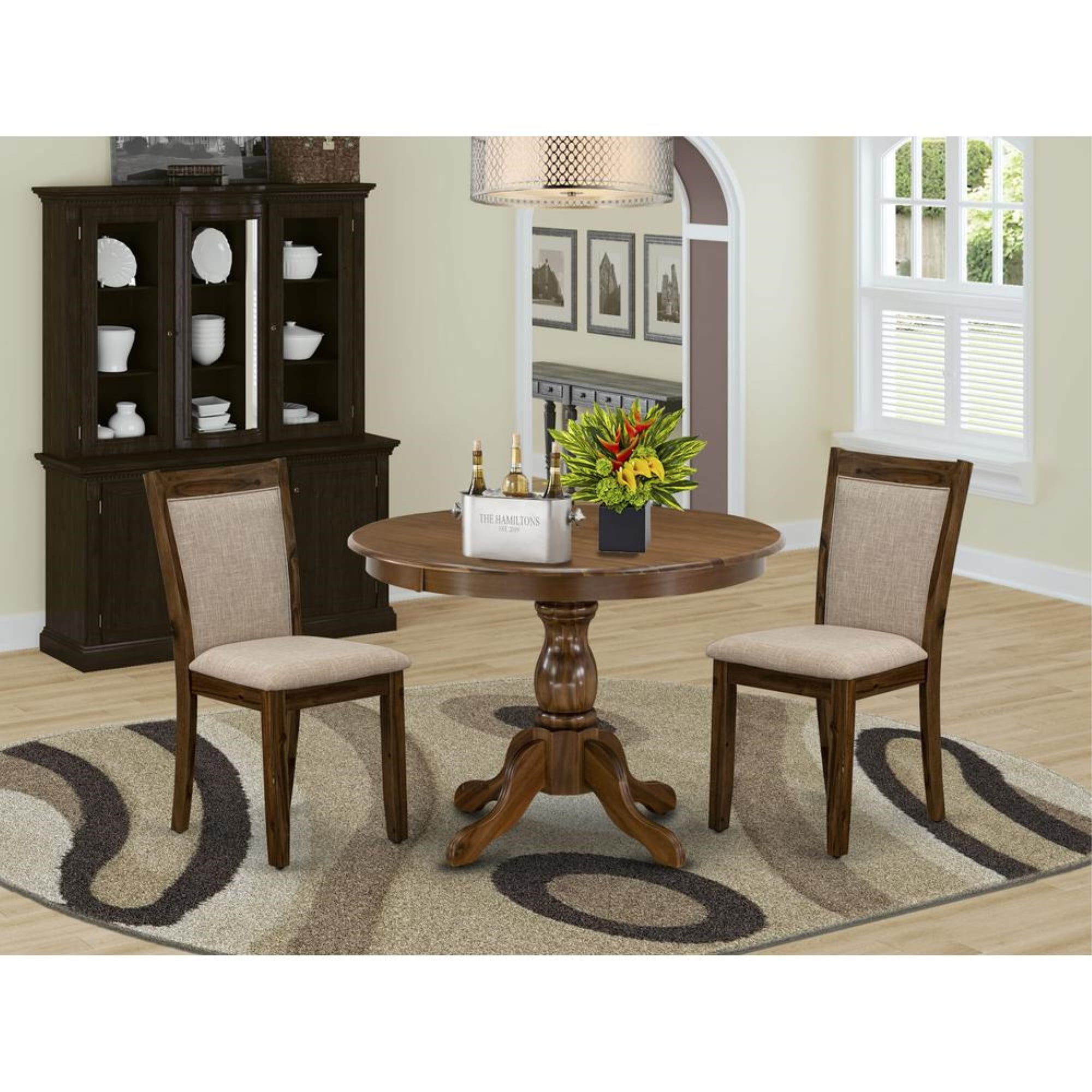 HBMZ3-AWN-04 3-Pc Dining Room Set Contains a Pedestal Table and 2 Light ...