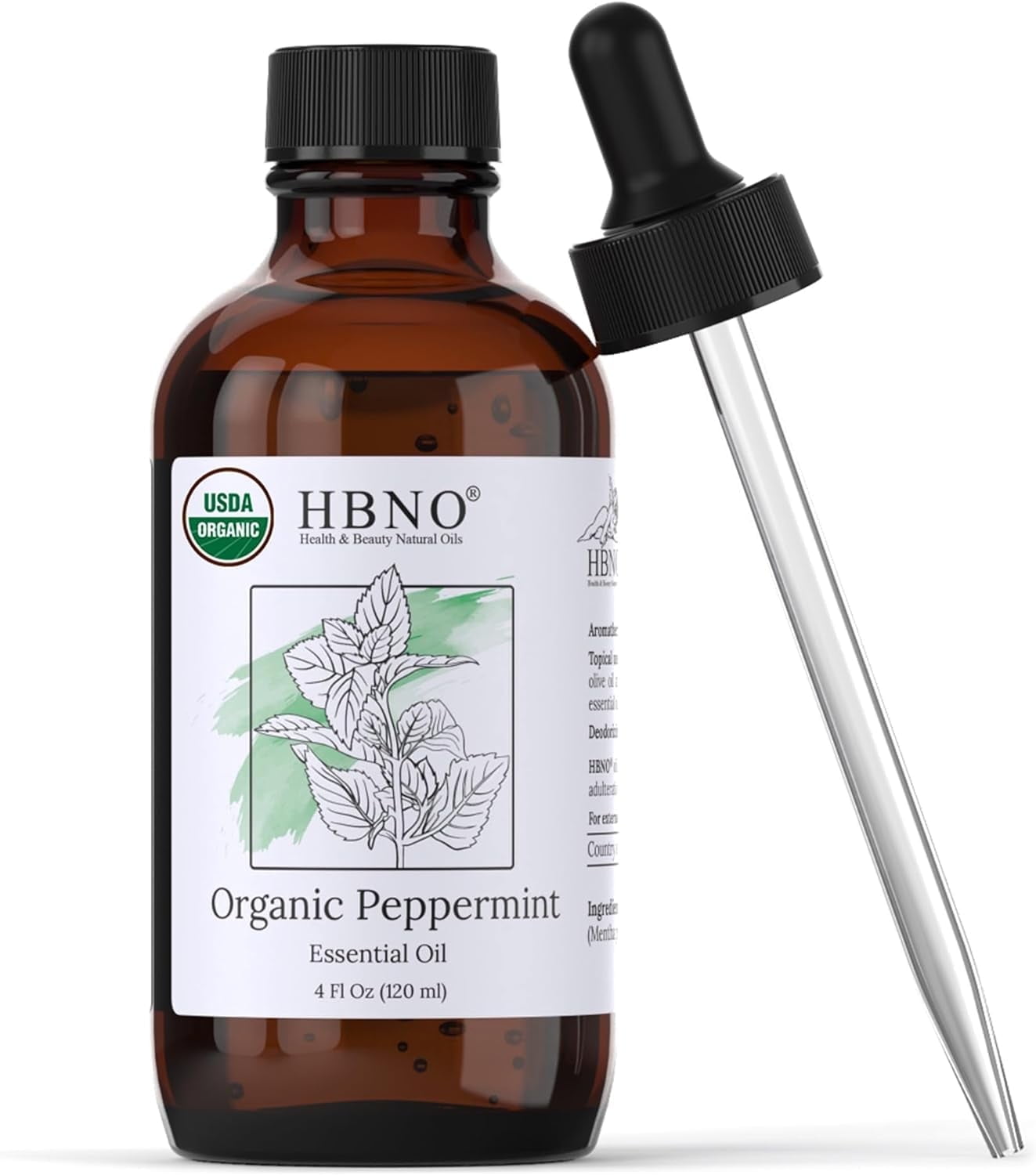 HBNO 4 fl Oz (120ml) USDA Certified Organic Peppermint Essential Oil ...