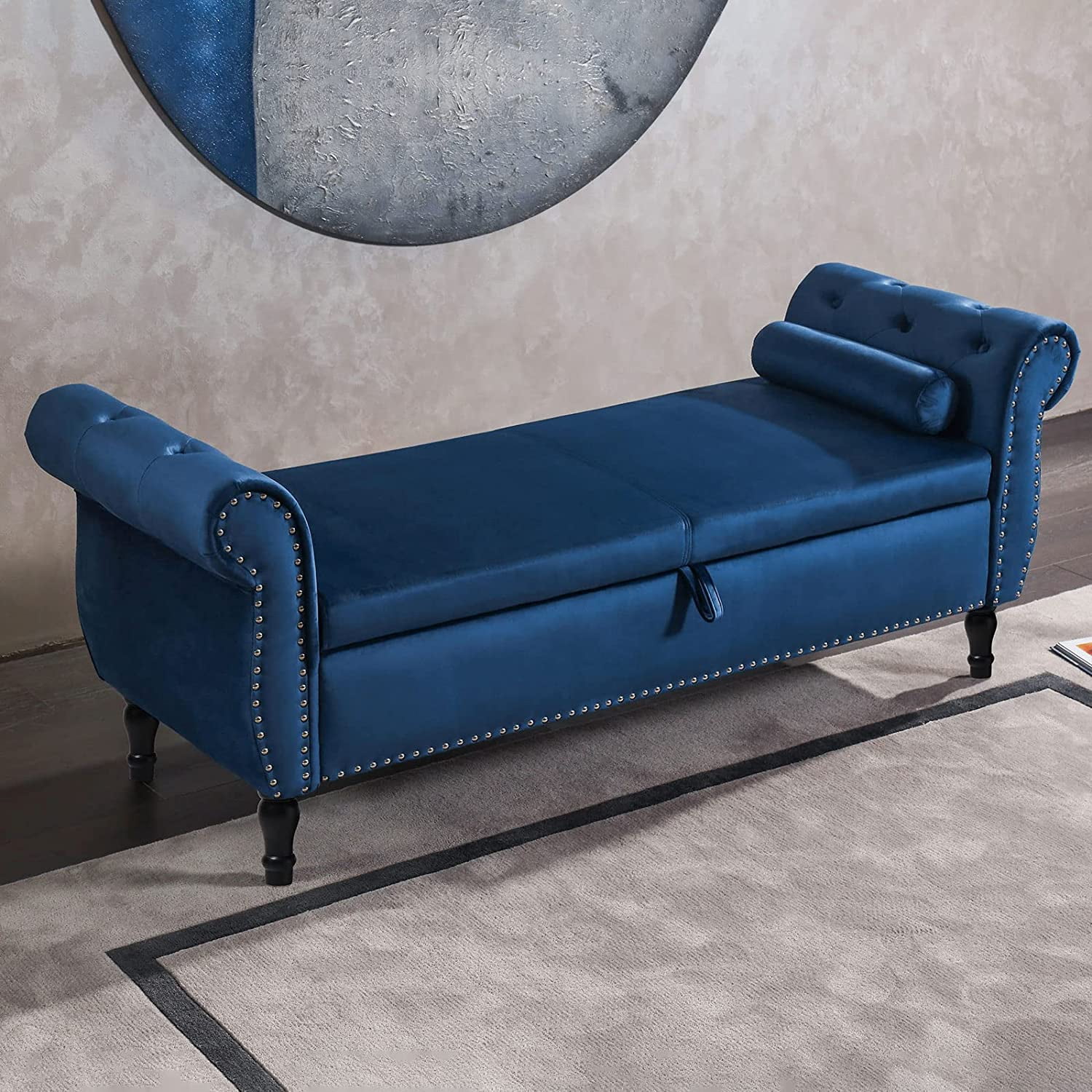 HBROLJF Bench 63" Velvet Rectangular Ottoman Sofa Stool Buttons Tufted ...