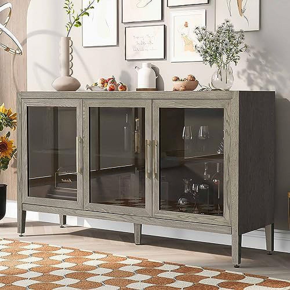 HBROLJF Entryway Sideboard Table with 3 Tempered Glass Doors Console ...