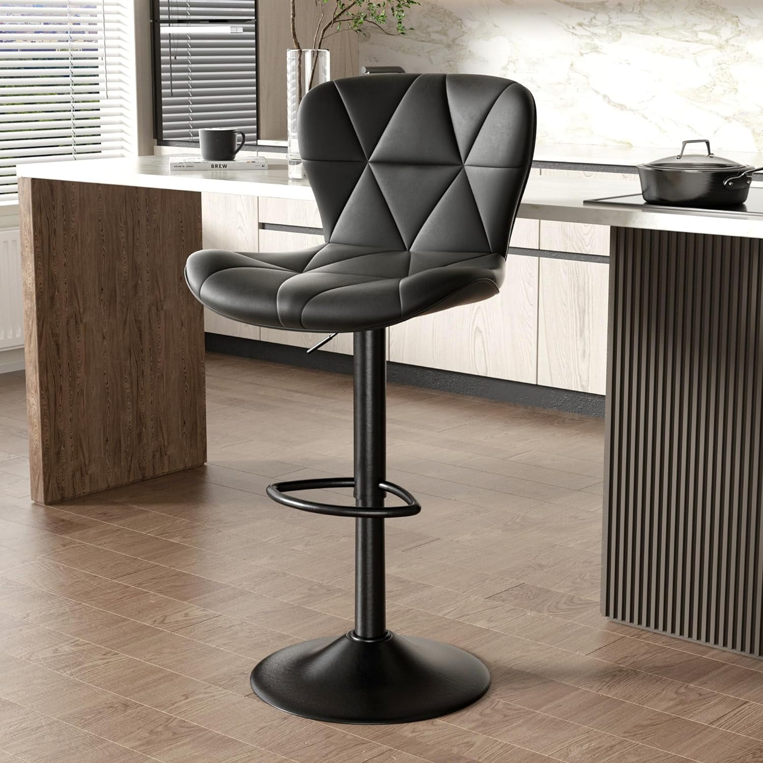 HBROLJF Modern Stool Adjustable Faux Leather Upholstered Swivel Counter ...