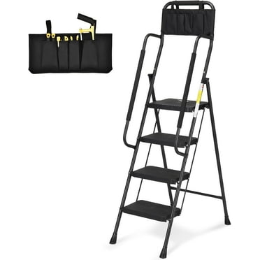 HBTower Folding 5-Step Ladder with Handrails and Tool Tray, Anti-Slip ...