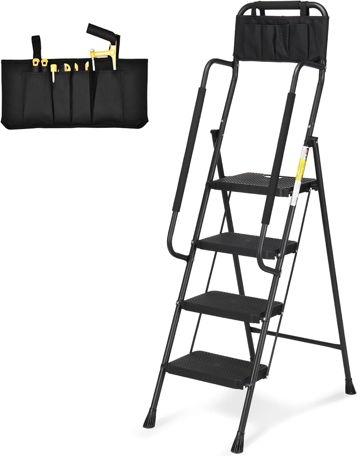 HBTower 4 Step Ladder, Folding Step Stool with Handrails and Tool Tray ...