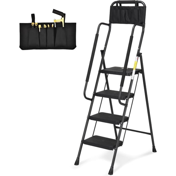 HBTower 4 Step Ladder, 14.6" Wide x 9.9" Deep, with Handrails - Walmart.com