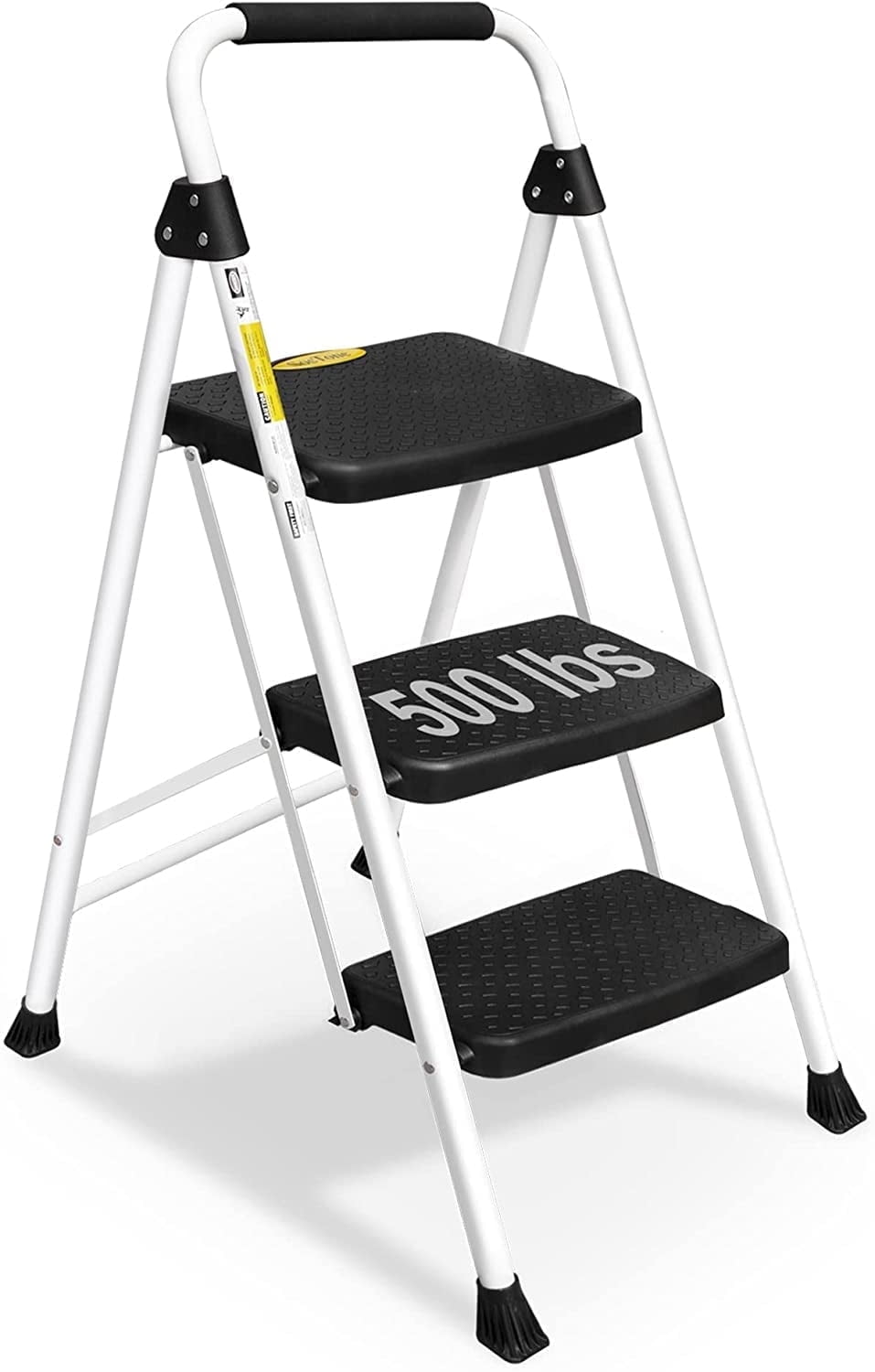 HBTower Folding 3 Step Ladder, Snap-Lock Design, 500 lb Capacity ...