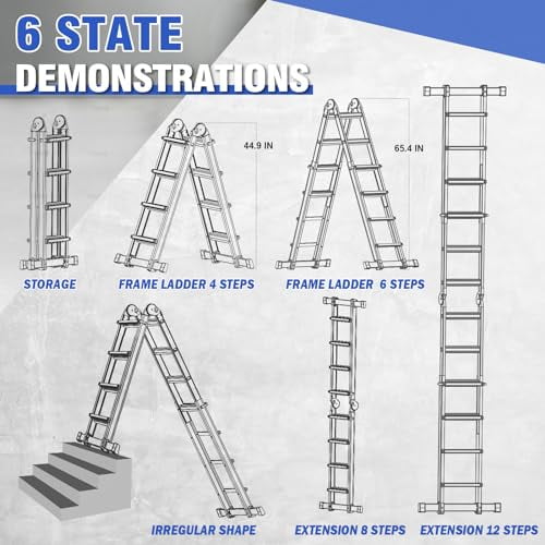 HBTower A Frame 4 Step Extension Ladder, 14 Ft Multi Position Ladder ...