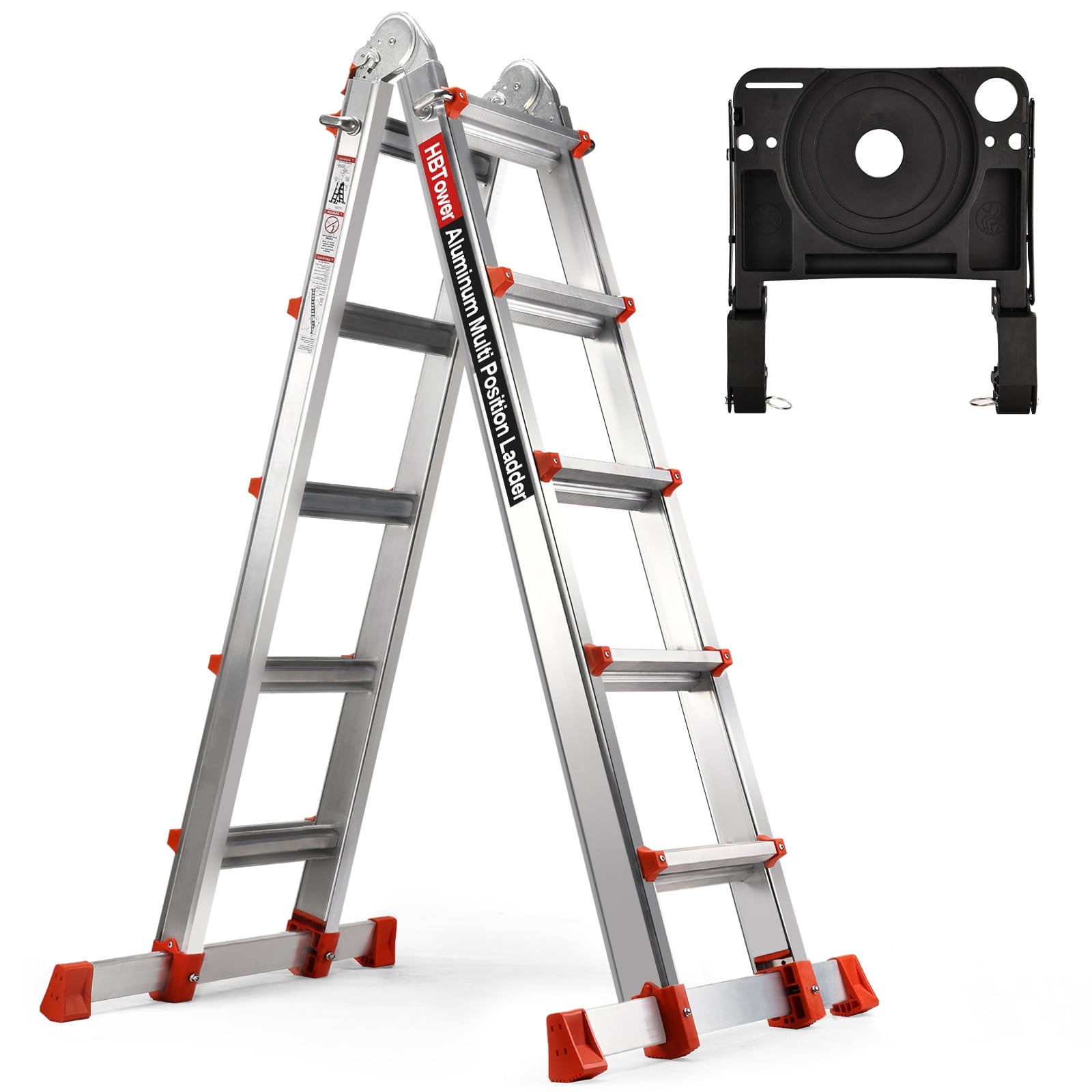 HBTower Ladder, A Frame 5 Step Aluminum Ladder Extension Ladder, 17 Ft ...