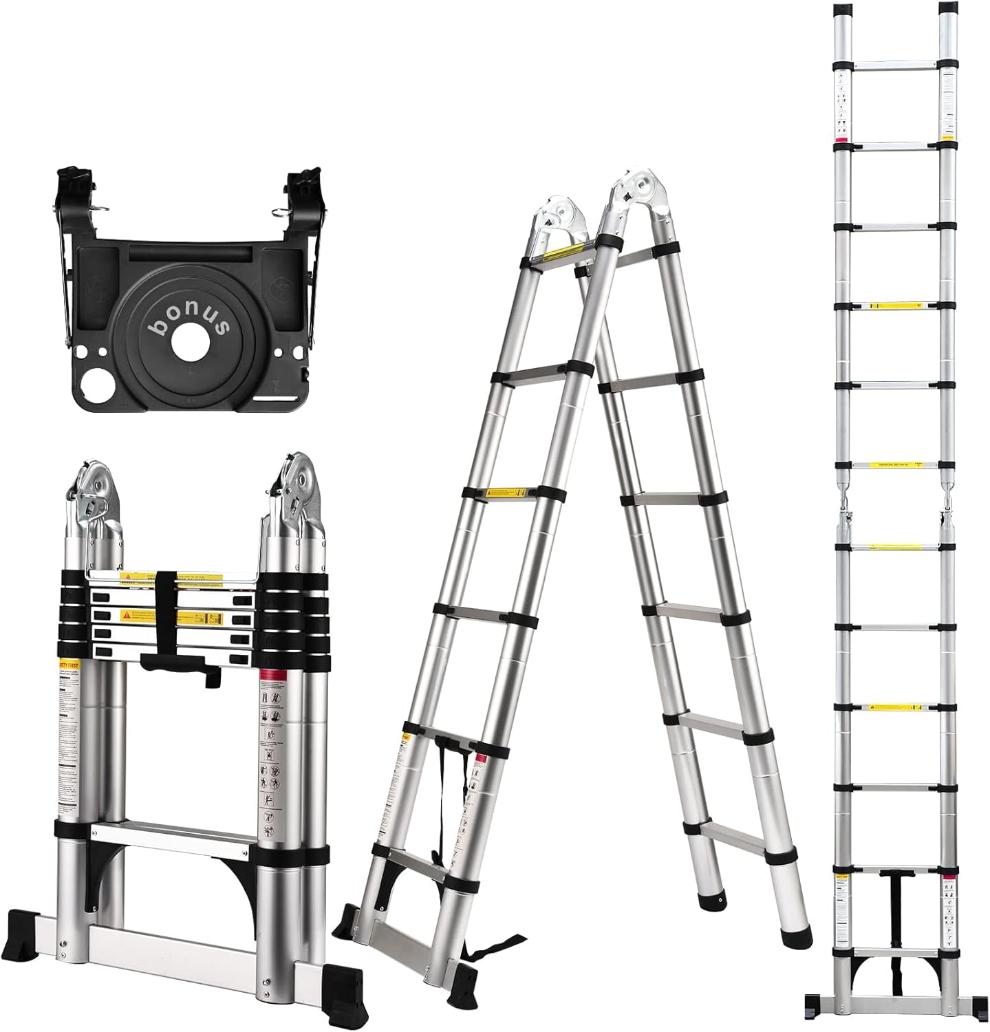 HBTower Telescoping Ladder A Frame, 12.5 Ft Compact Aluminum Extension ...