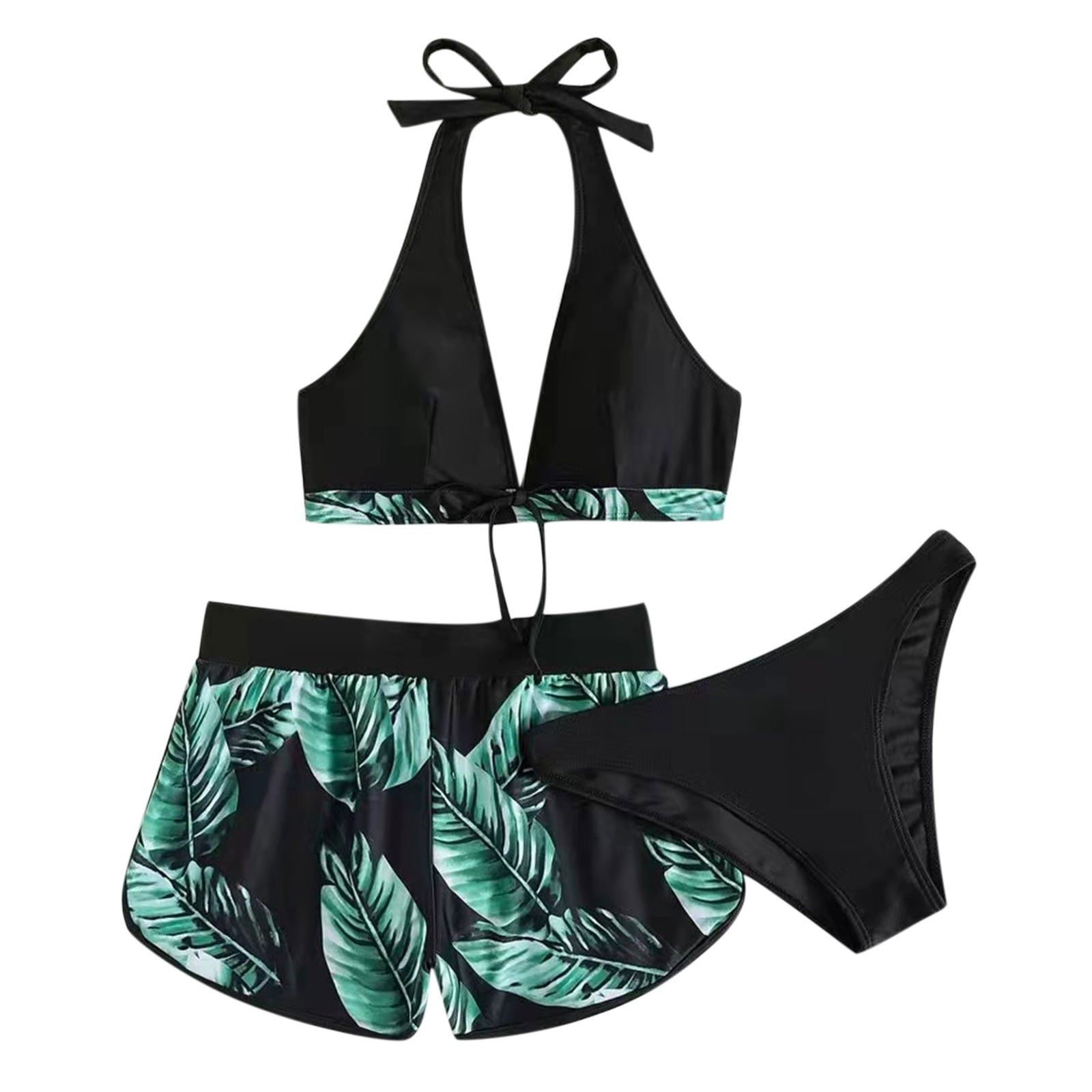Hbyjlzyg 3 Piece Bikini Sets For Women Shorts Print Strap Bikini Deep