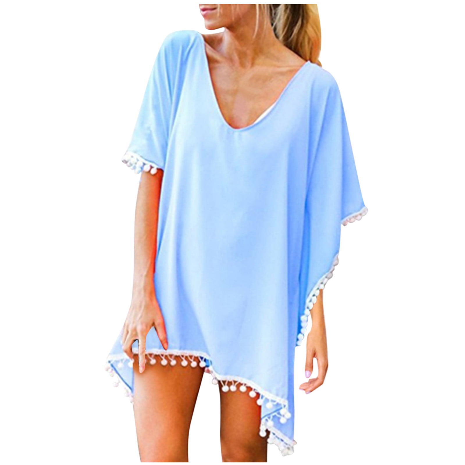 HBYJLZYG Beach Cover Ups For Women, Trim Kaftan Chiffon Tassels ...