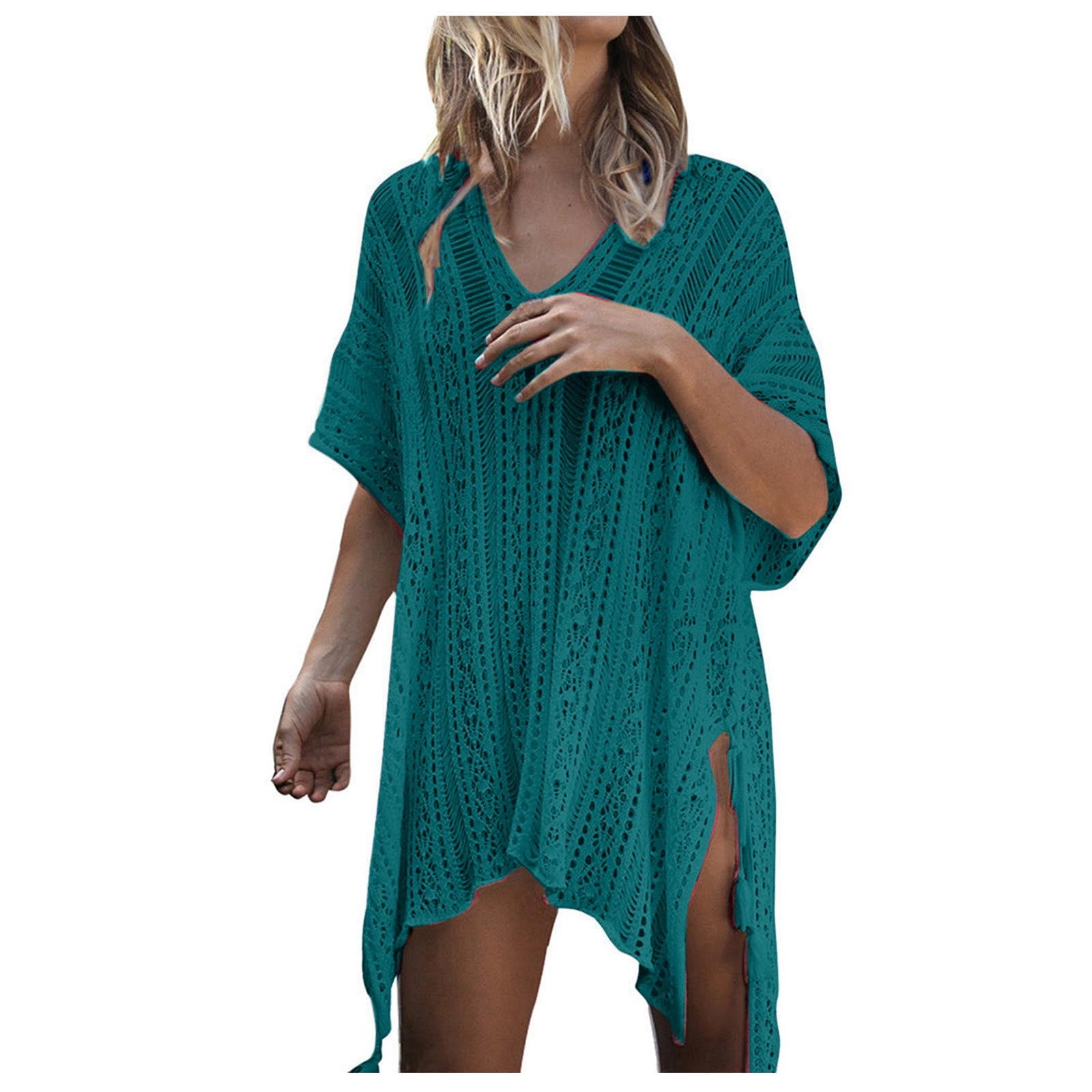 HBYJLZYG Beach Cover Ups For Women, V-Neck Irregular Knit Bikini Beach ...