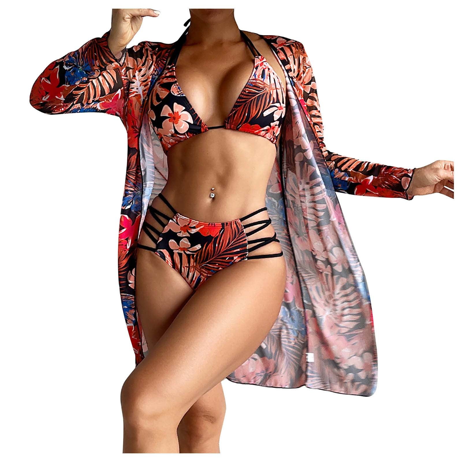 Hbyjlzyg Bikini Sets For Women Halter Swimsuit Cover Up Cardigan Three