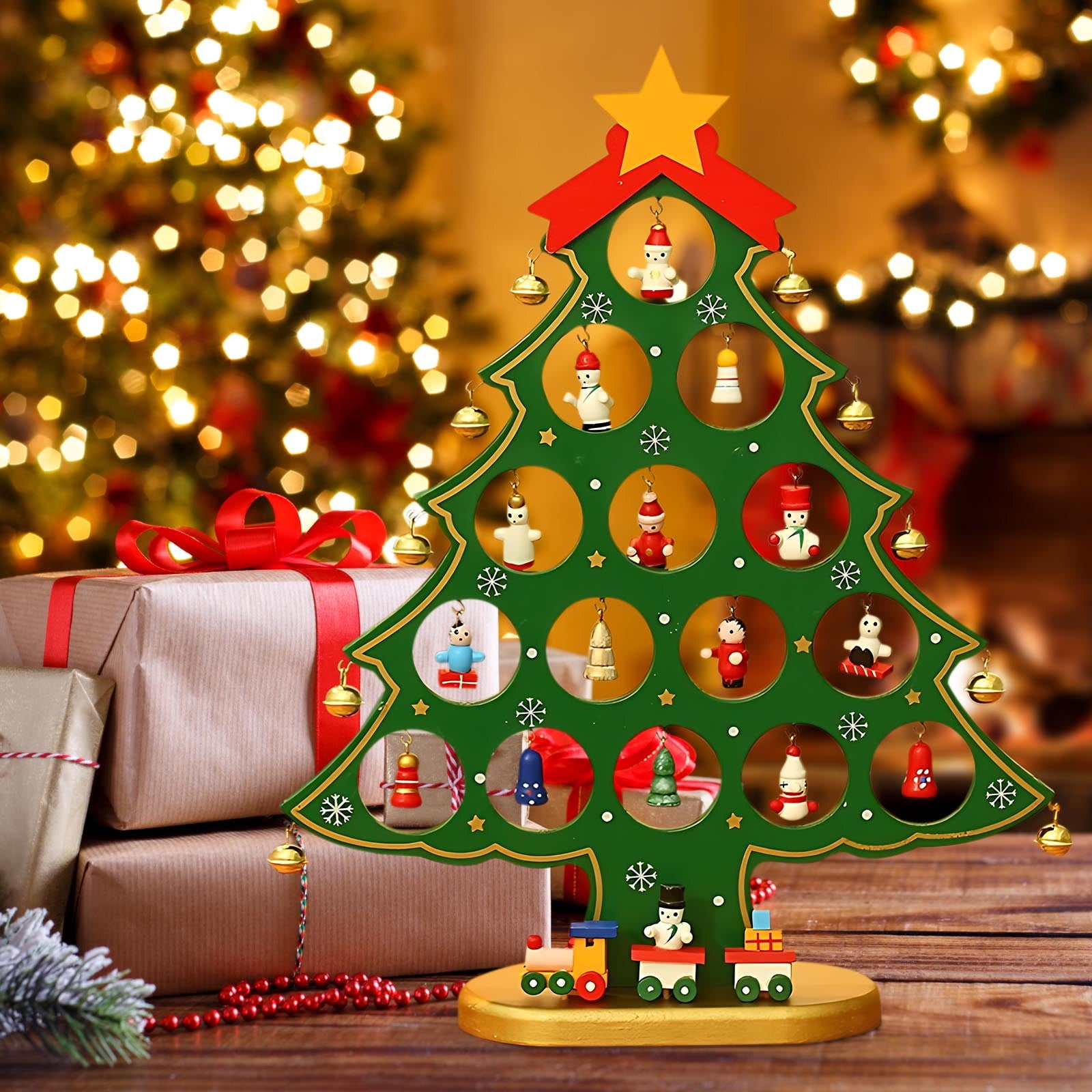 HBYJLZYG Christmas Monolithic Wooden Christmas Tree Desktop DIY ...