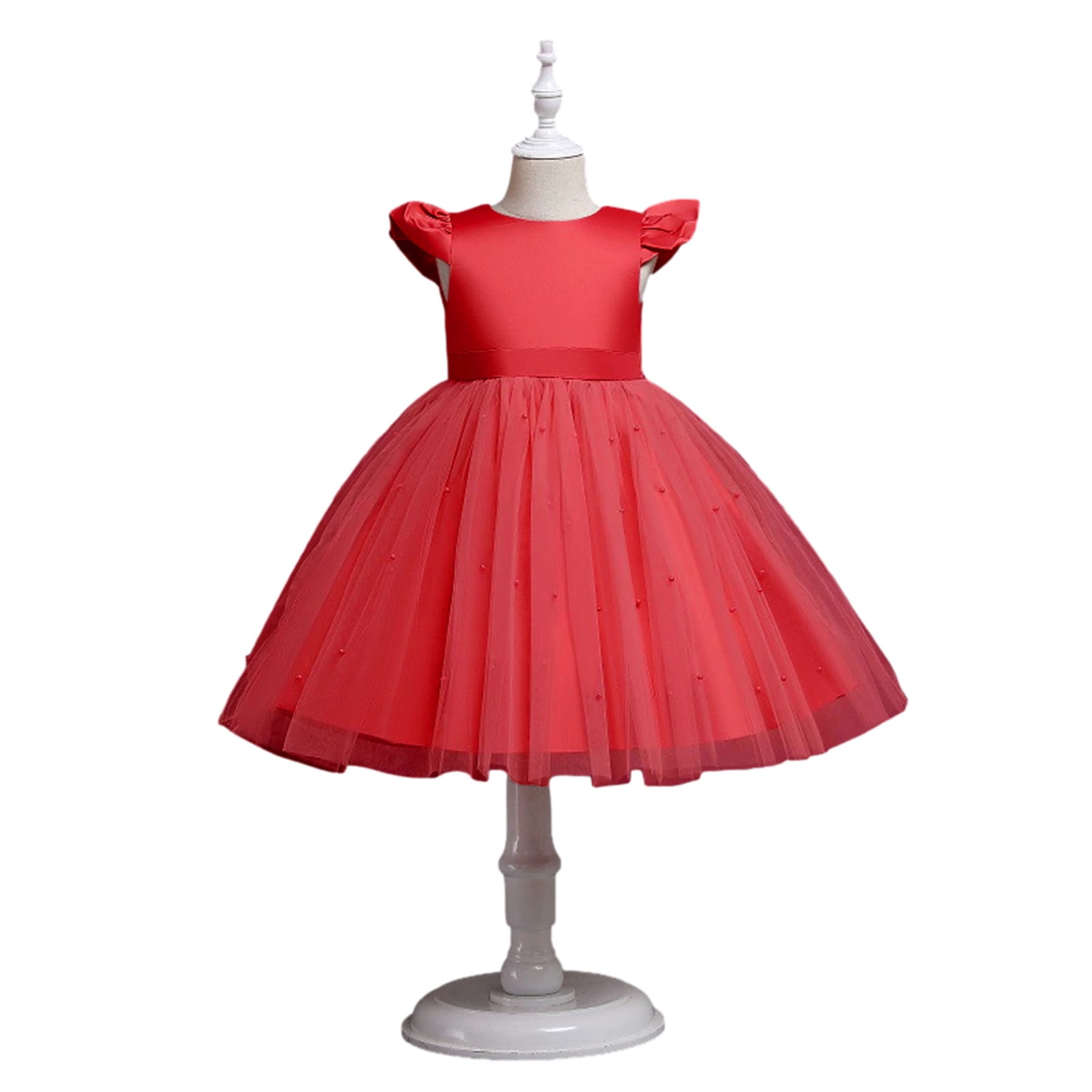 HBYJLZYG Full Dress For Girls, Baby Flutter Sleeve Tulle Dress Bowknot ...