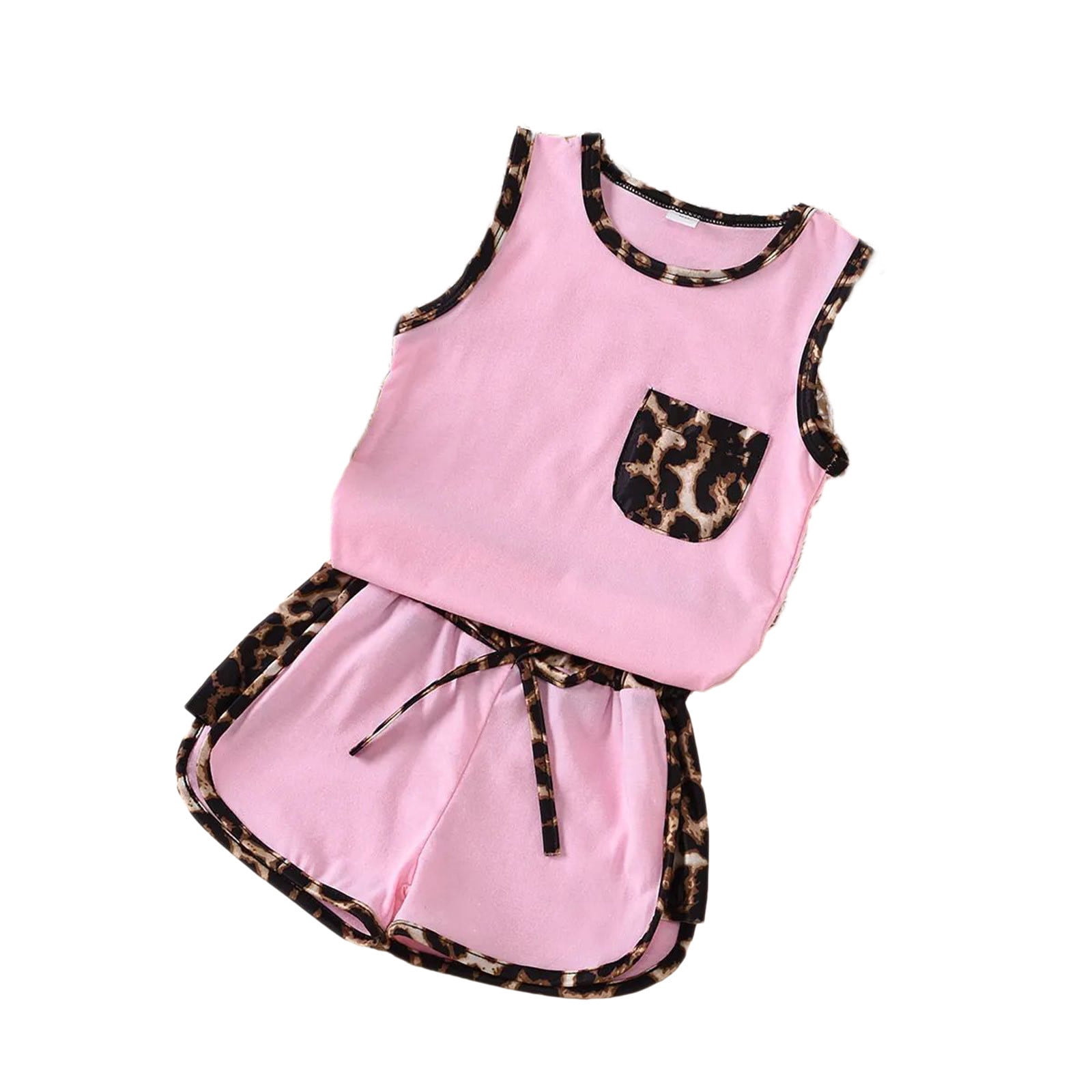 HBYJLZYG Girls Summer Shorts Set, Leopard Print Tank Shorts Two Piece ...