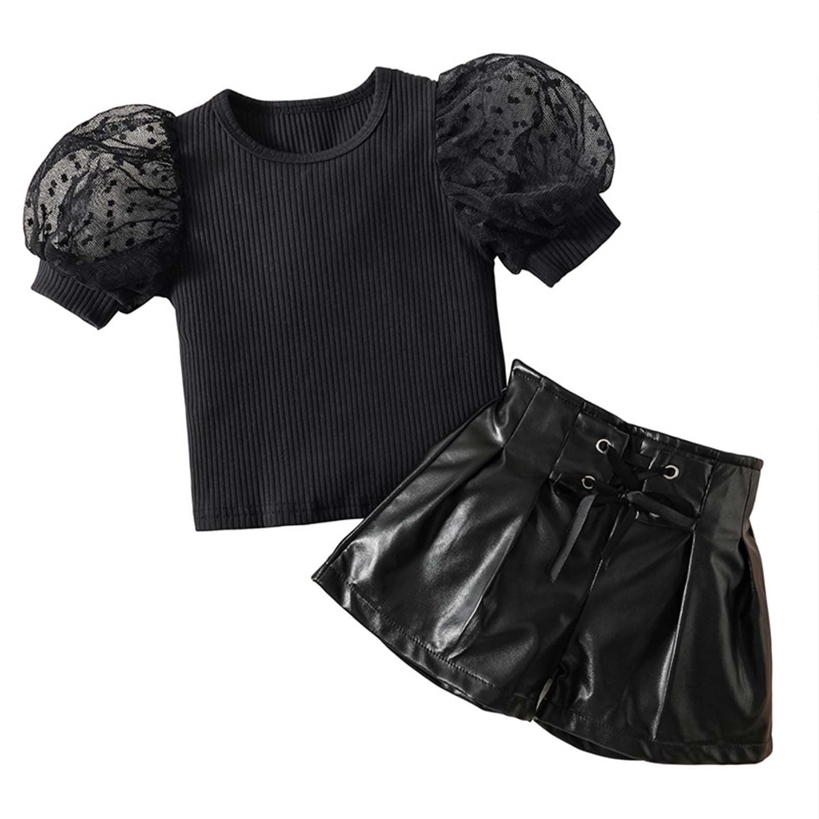 HBYJLZYG Girls Summer Shorts Set, Toddler Puff Sleeve Solid Rib Tops ...
