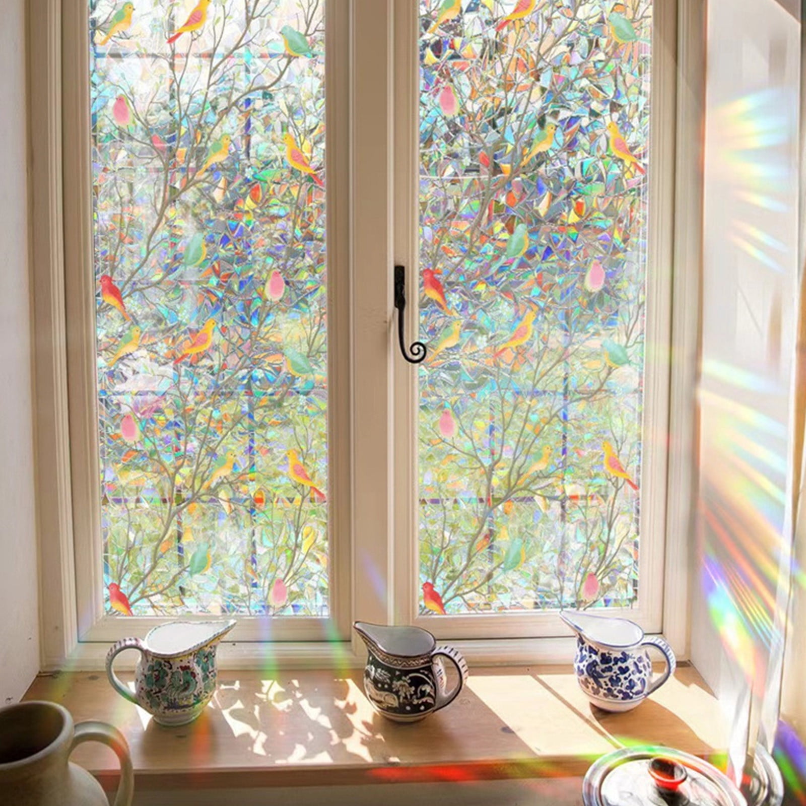 HBYJLZYG Glass Sticker Opaque Colourful Tree Branch Bird Removable ...