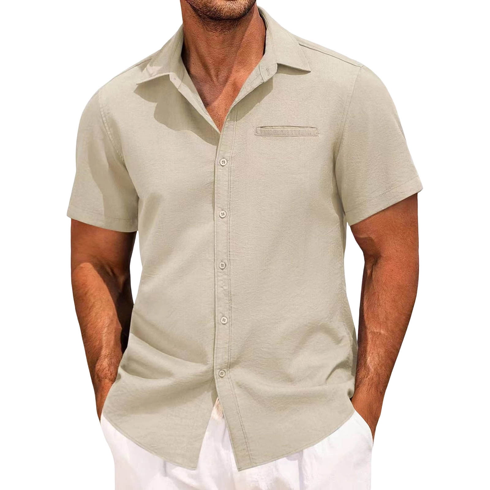 HBYJLZYG Men's Casual Button Up Shirt with Chest Pocket, Solid Color ...