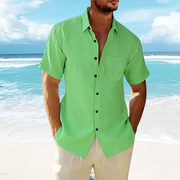 HBYJLZYG Men's Crinkled Texture Button-Down Shirt, Short Sleeve ...