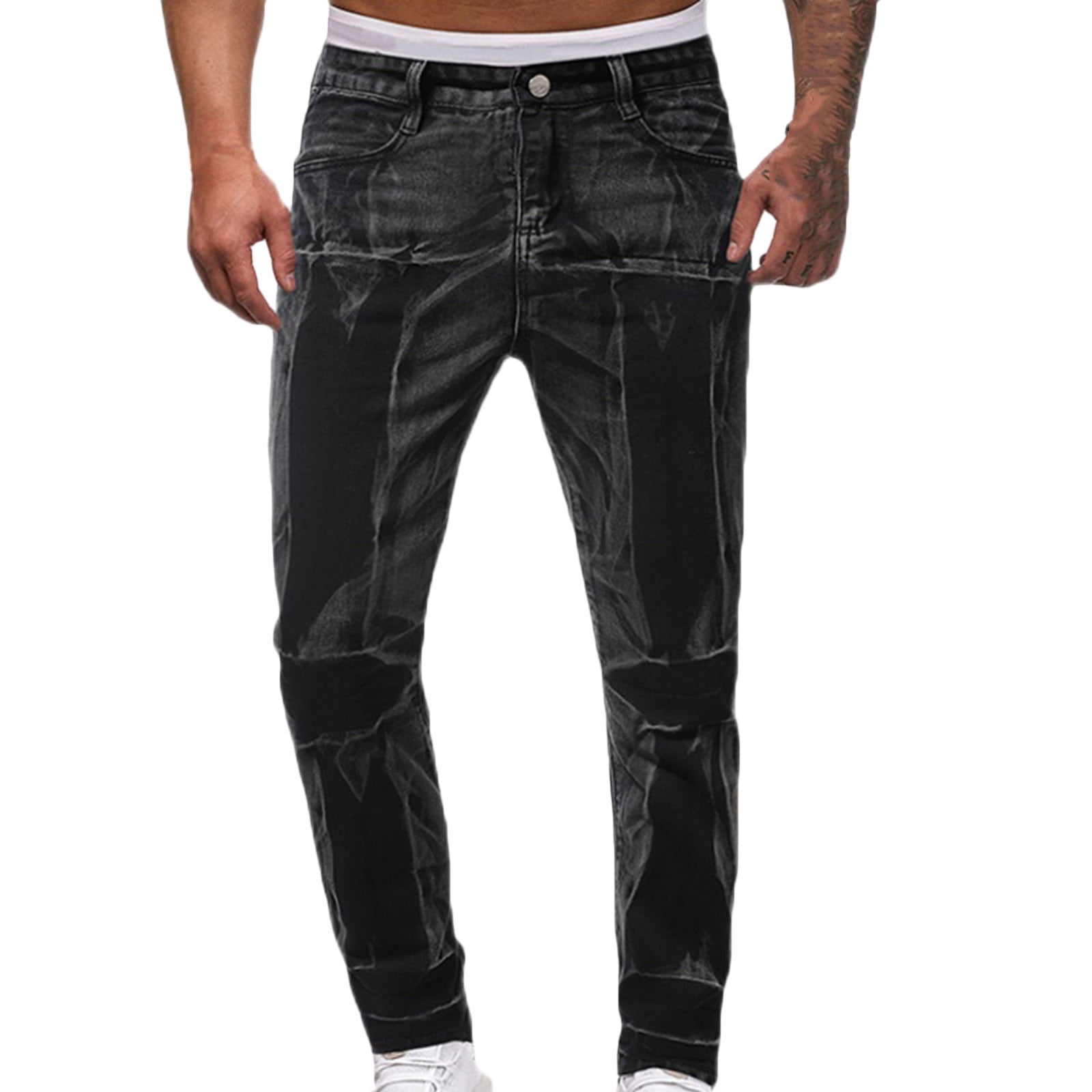 HBYJLZYG Mens Jeans, Slim-Fit Denim Pants Pockets Button Zipper Stretch ...