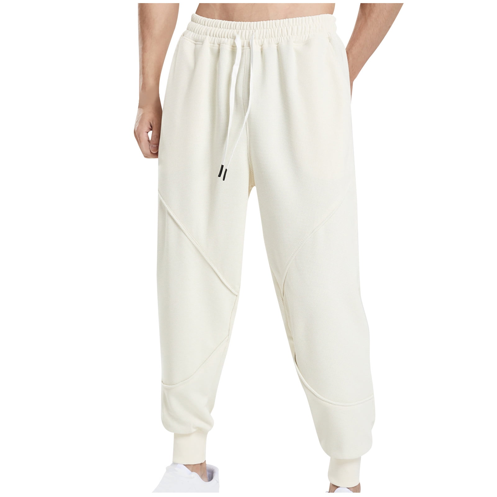 Hbyjlzyg Mens Sweatpants Waffle Loose Fit Drawstring Elastic Waist