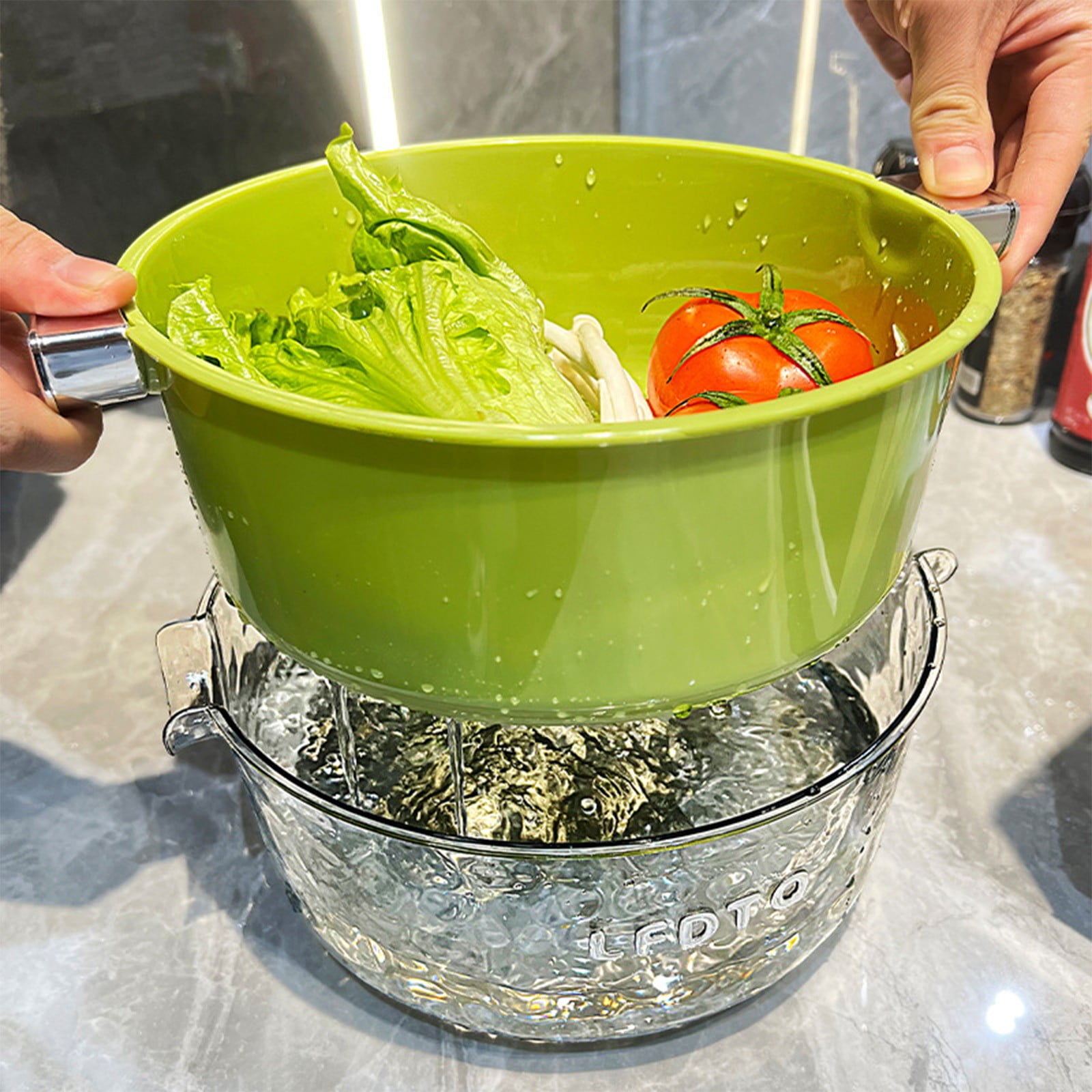 HBYJLZYG Multifunctional Basket Double Drainer Kitchen Vegetable Washer ...