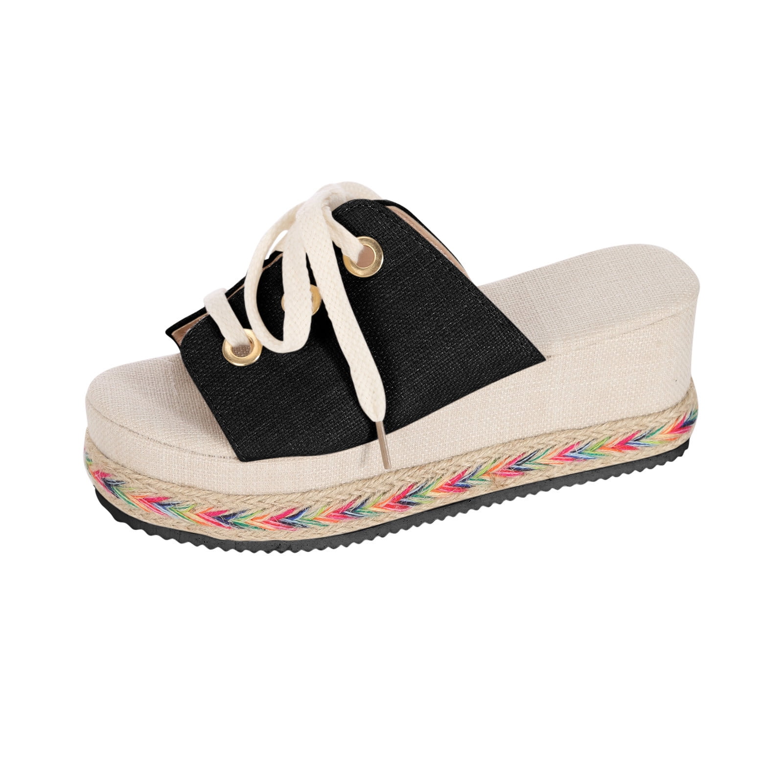 HBYJLZYG Platform Wedge Slide Sandals For Women, Summer Lace Up ...