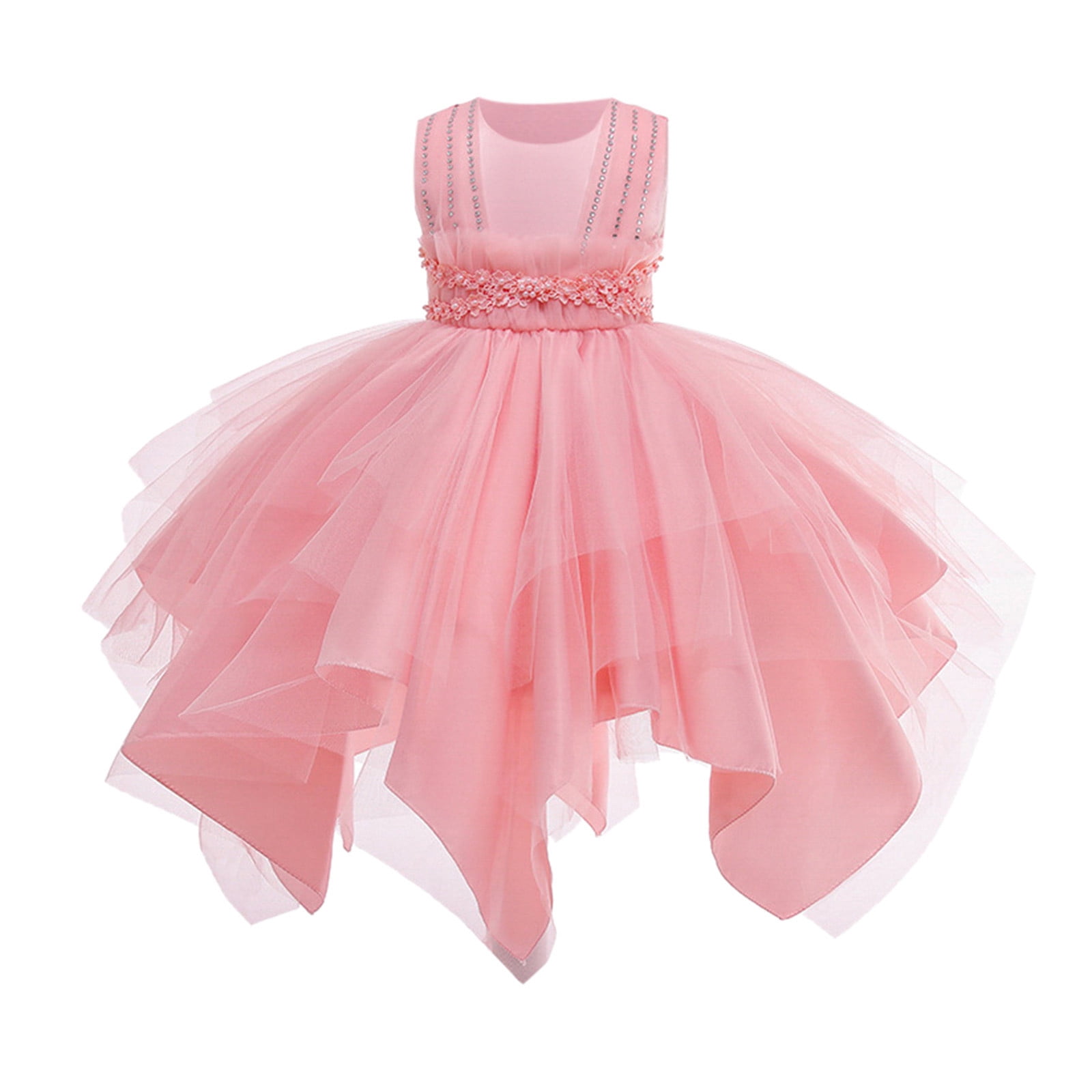 HBYJLZYG Seleevless Beading Tulle Dress, Toddler Baby Kid Irregular ...