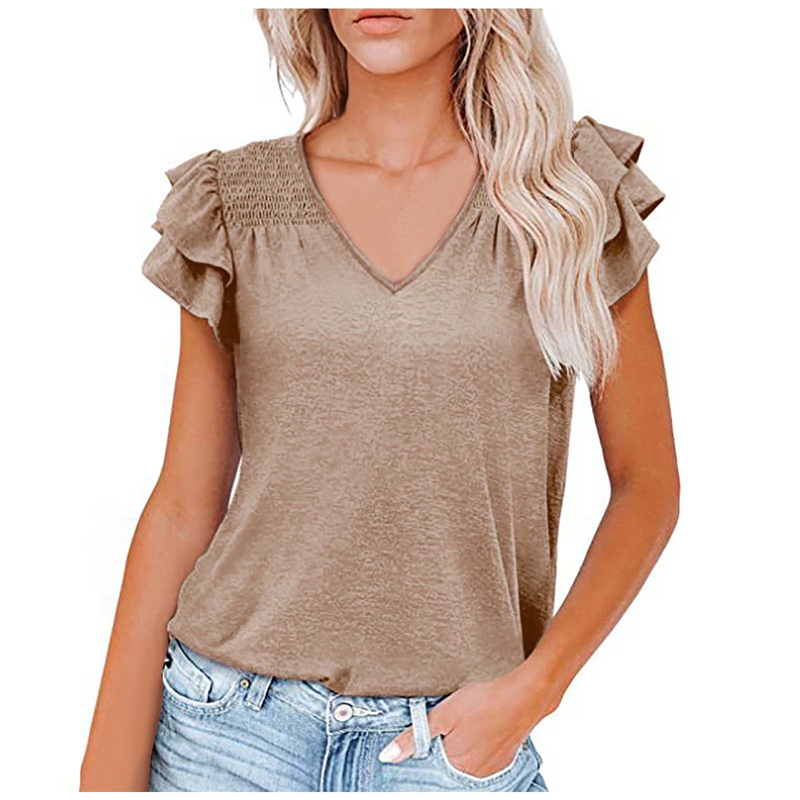 HBYJLZYG Shirts For Women, Short Sleeve Causal V-Neck T-Shirt Solid ...