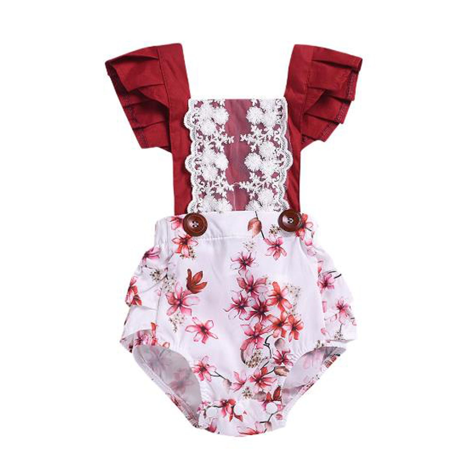 HBYJLZYG Sleeveless Bodysuit Romper Jumpsuit, Newborn Infant Baby Girls Ruffle Lace Flower Print ...