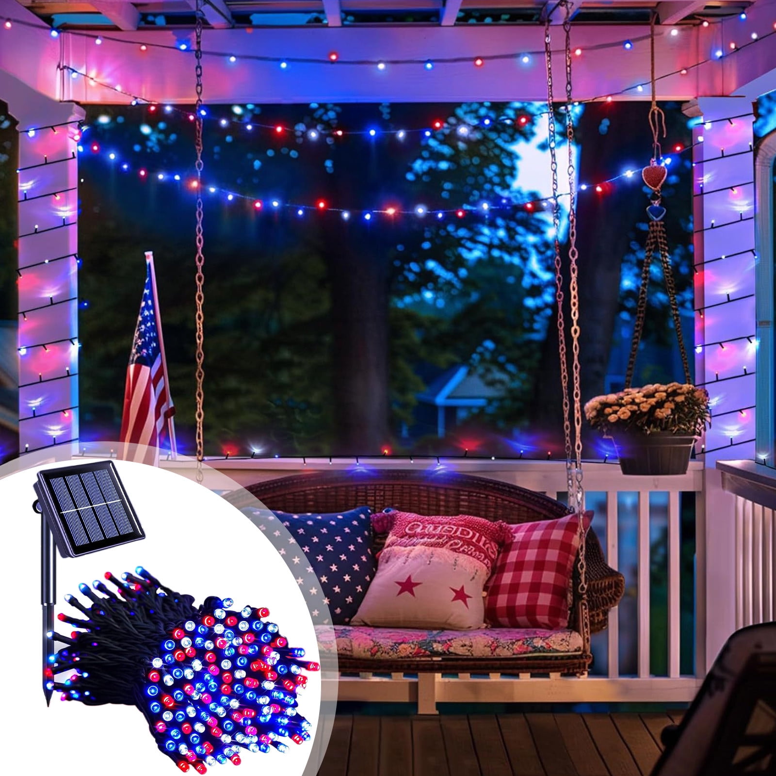 HBYJLZYG Solar Flower String Lights Outdoor Independence Day Patriotic ...