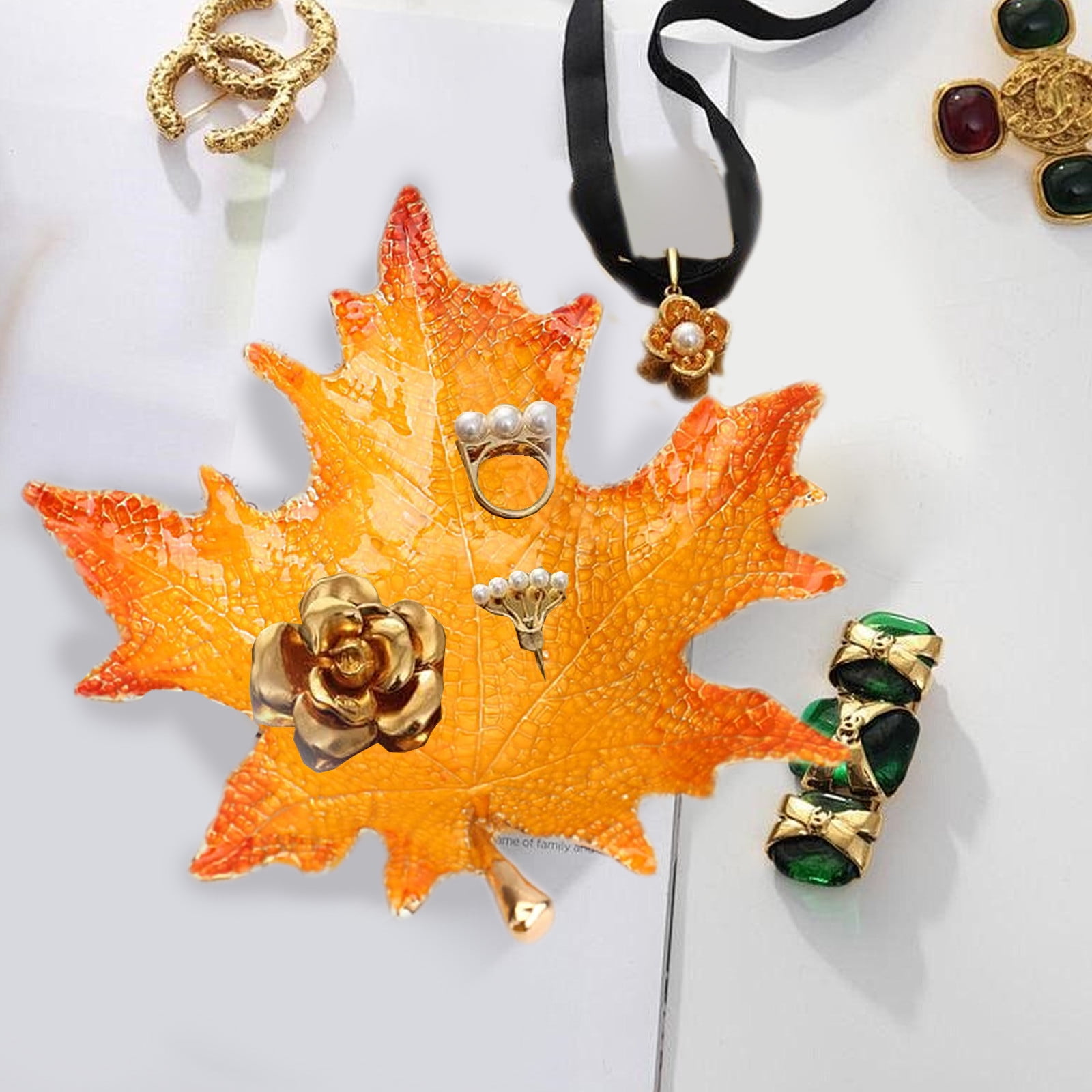 HBYJLZYG Thanksgiving Maple Leaf Tray Ornaments Leaf Metal Tray Jewelry ...