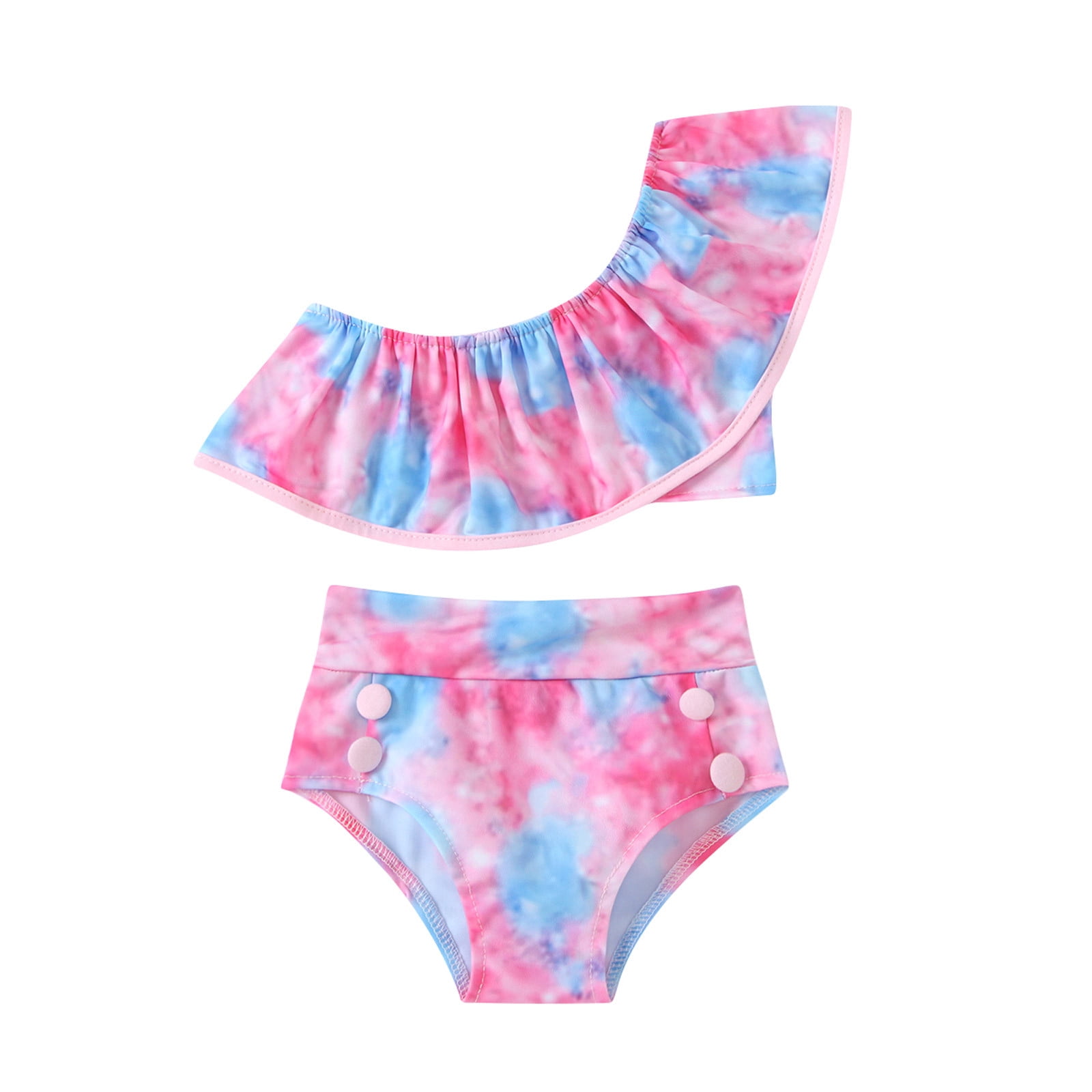 HBYJLZYG Toddler Baby Girls 2pcs Tie-Dye Ruffle Swimsuit One Shoulder ...