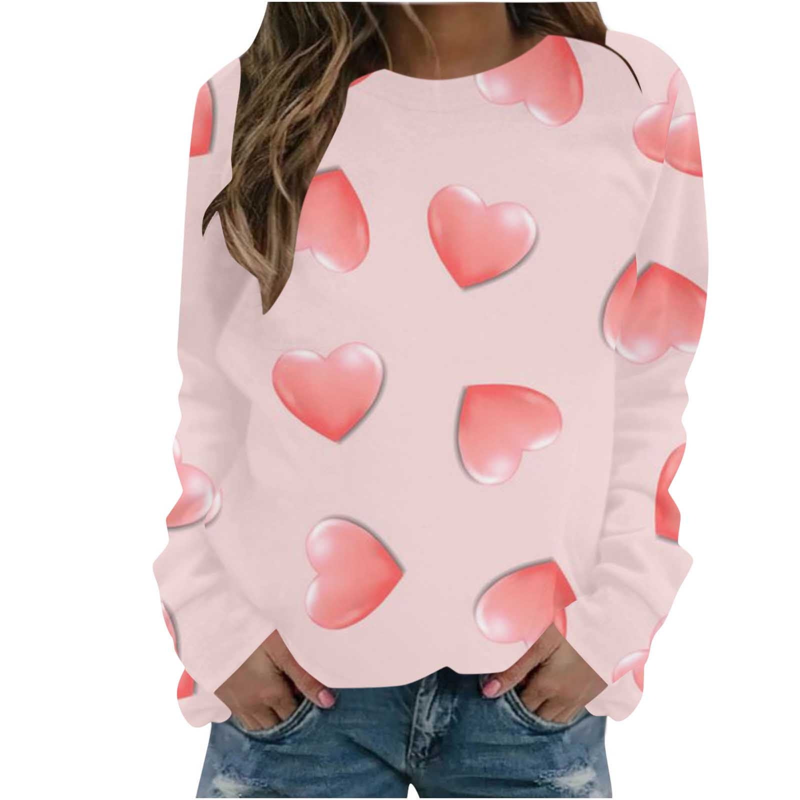 Hbyjlzyg Valentines Day Womens Long Sleeve Tops Heart Print Loose