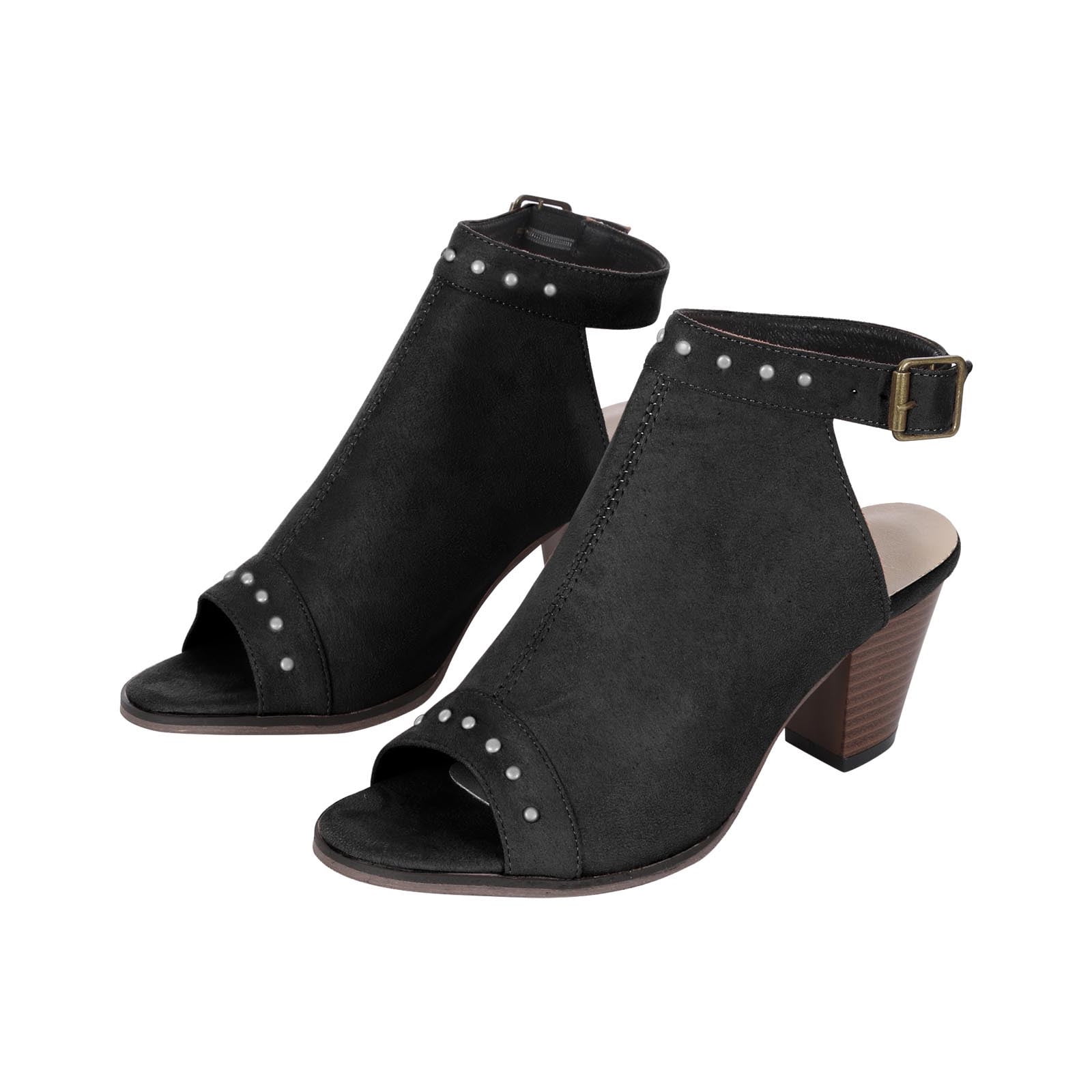 HBYJLZYG Women's Pu Chunky Block High Heels Elastic Slingback Open Toe ...