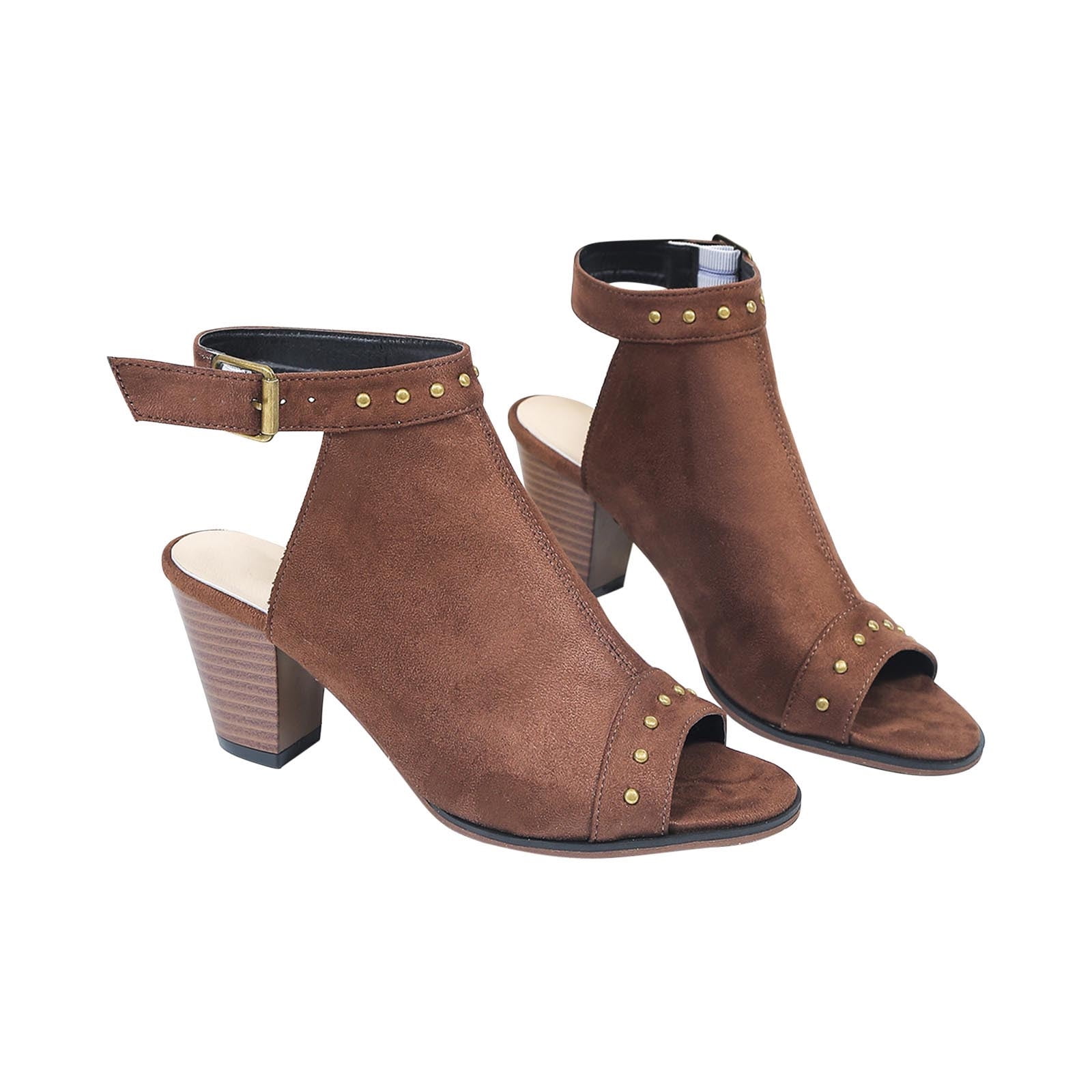 HBYJLZYG Women's Pu Chunky Block High Heels Elastic Slingback Open Toe ...