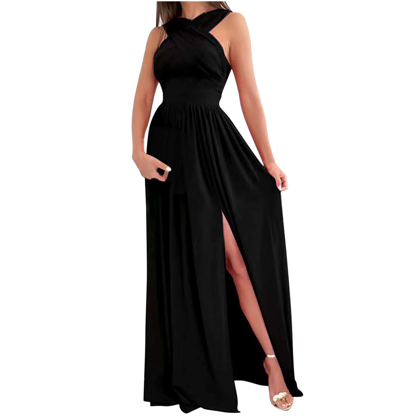 HBYJLZYG Women's Summer Halter Maxi Dresses Sleeveless Backless Hem ...