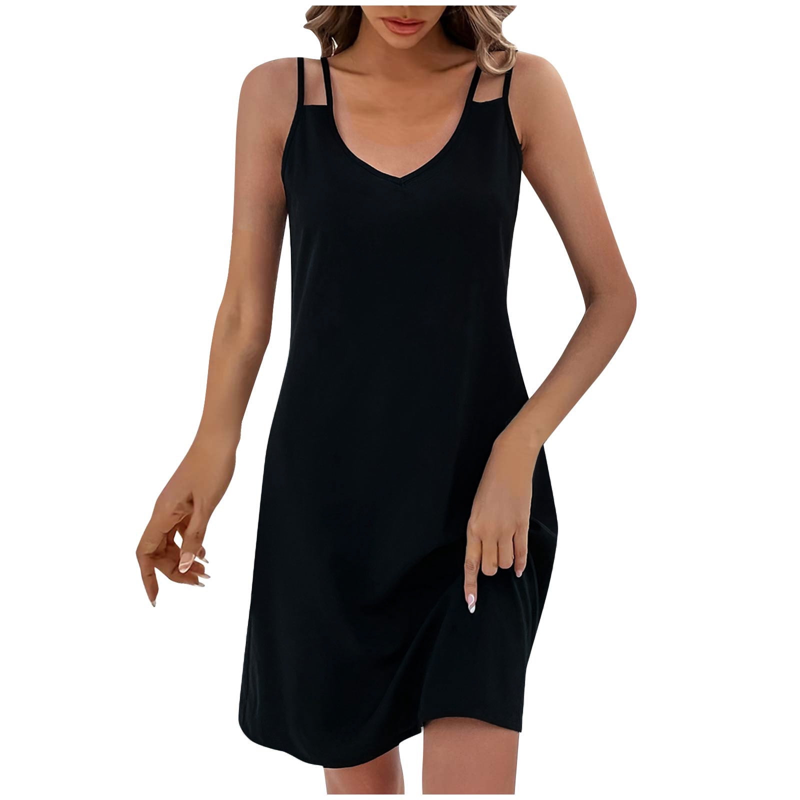 HBYJLZYG Womens Summer Dresses 2024 Spaghetti Strap Scoop Neck Solid ...