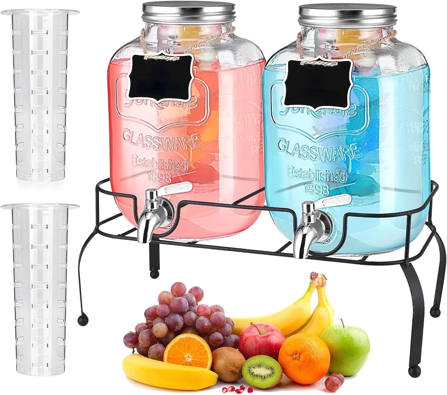 H&B Life 1 Gallon Glass Drink Dispenser, 2 Pack, Beverage Dispenser ...
