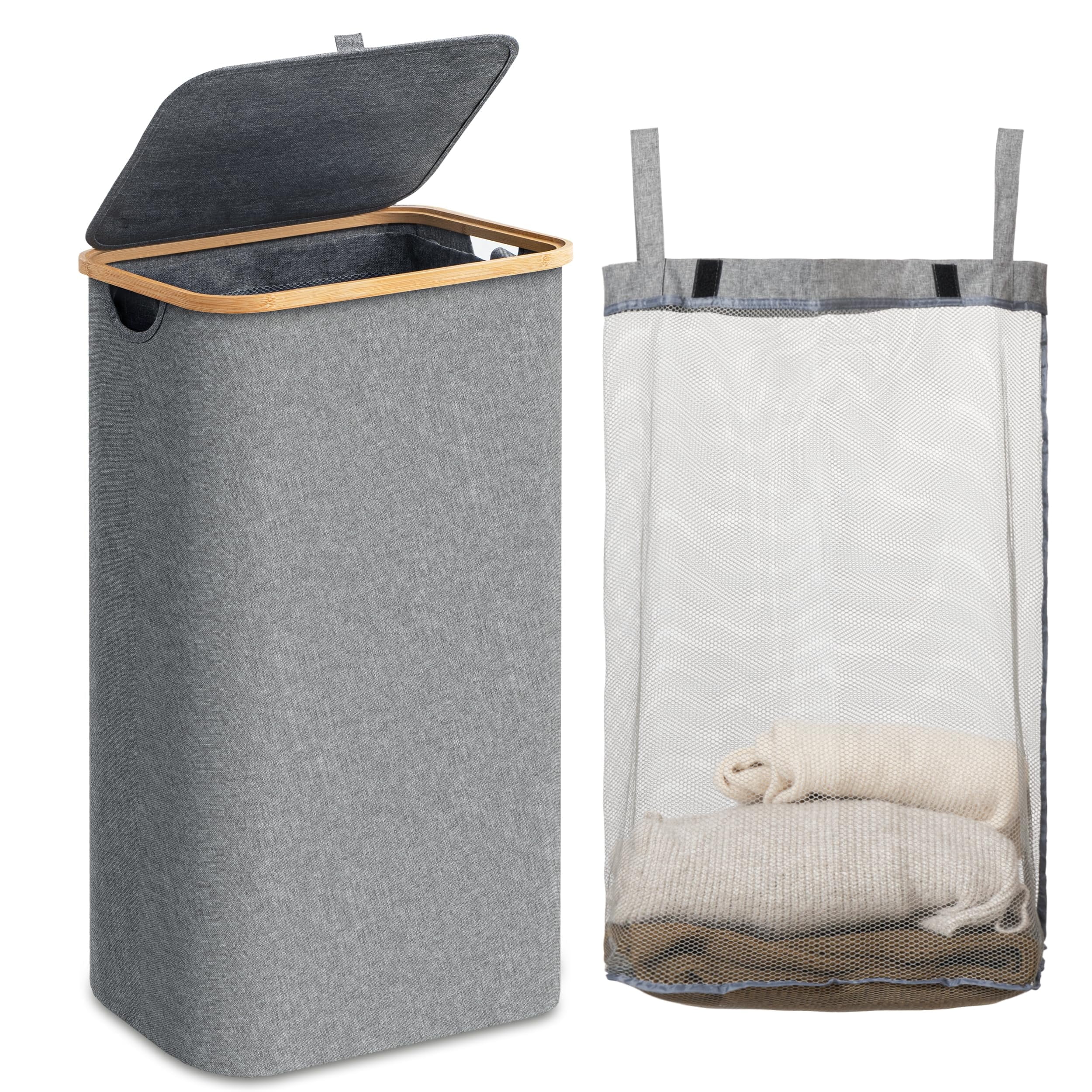 HBlife 100L Slim Laundry Hamper with Lid and Removable Inner Bag,Grey ...
