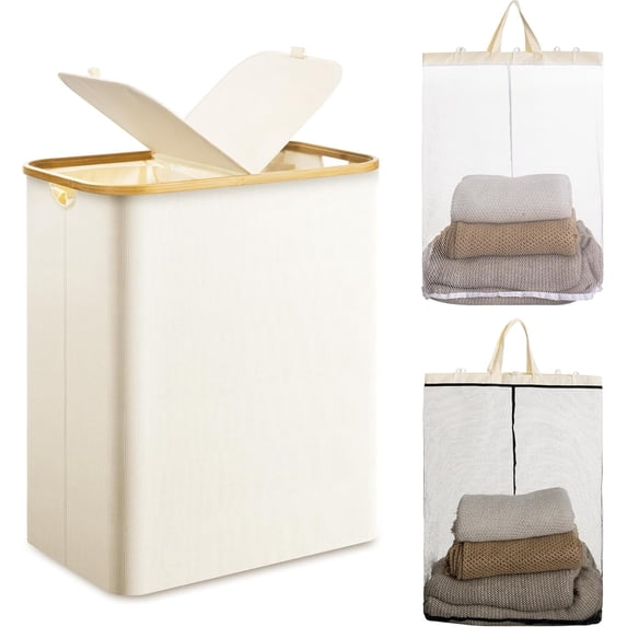 HBlife 145L Double Laundry Hamper with Lid, Divided Laundry Hamper with ...