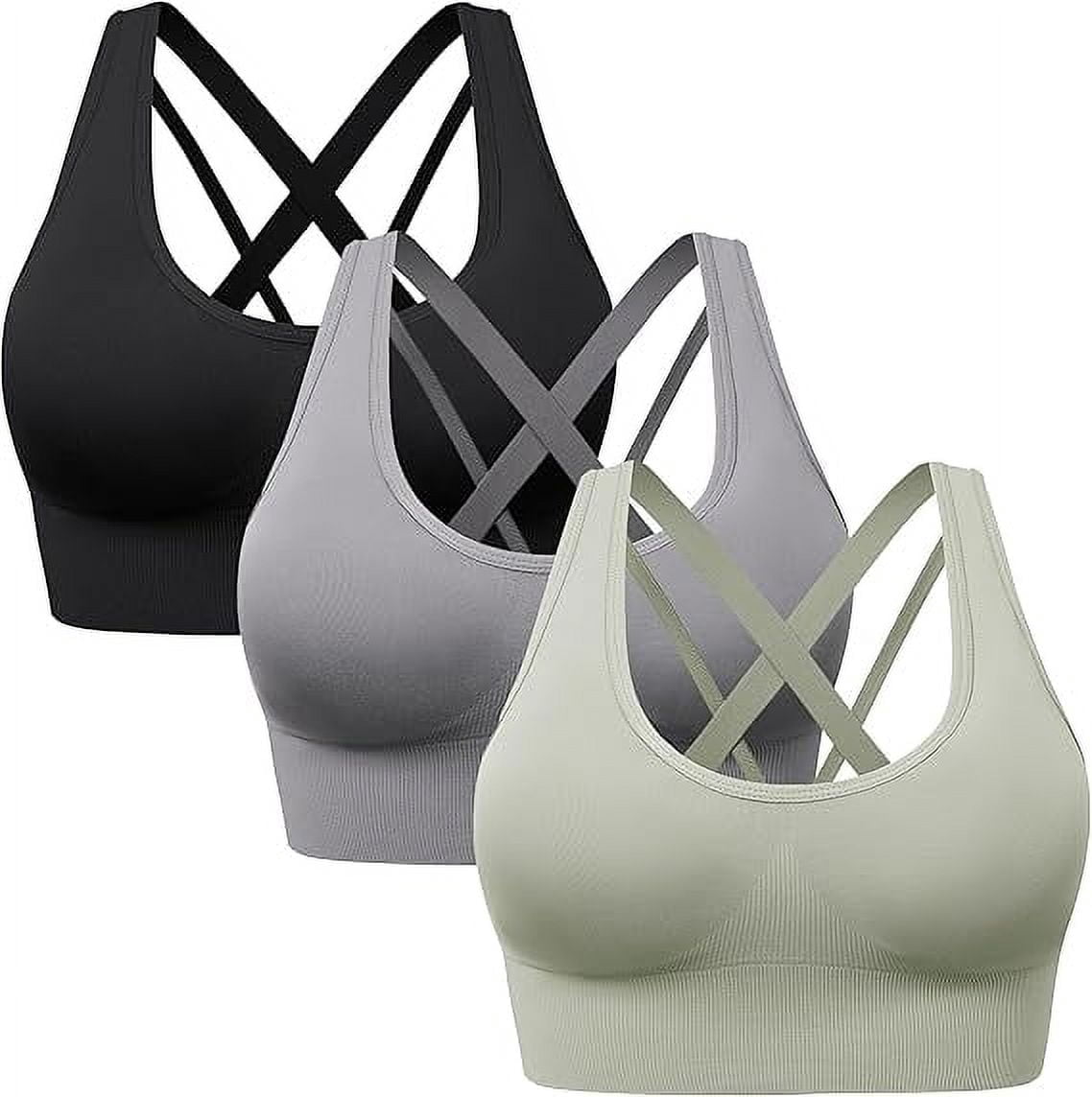 HBlife 3 Pack Sports Bra for Women Padded Medium Support Criss Cross ...