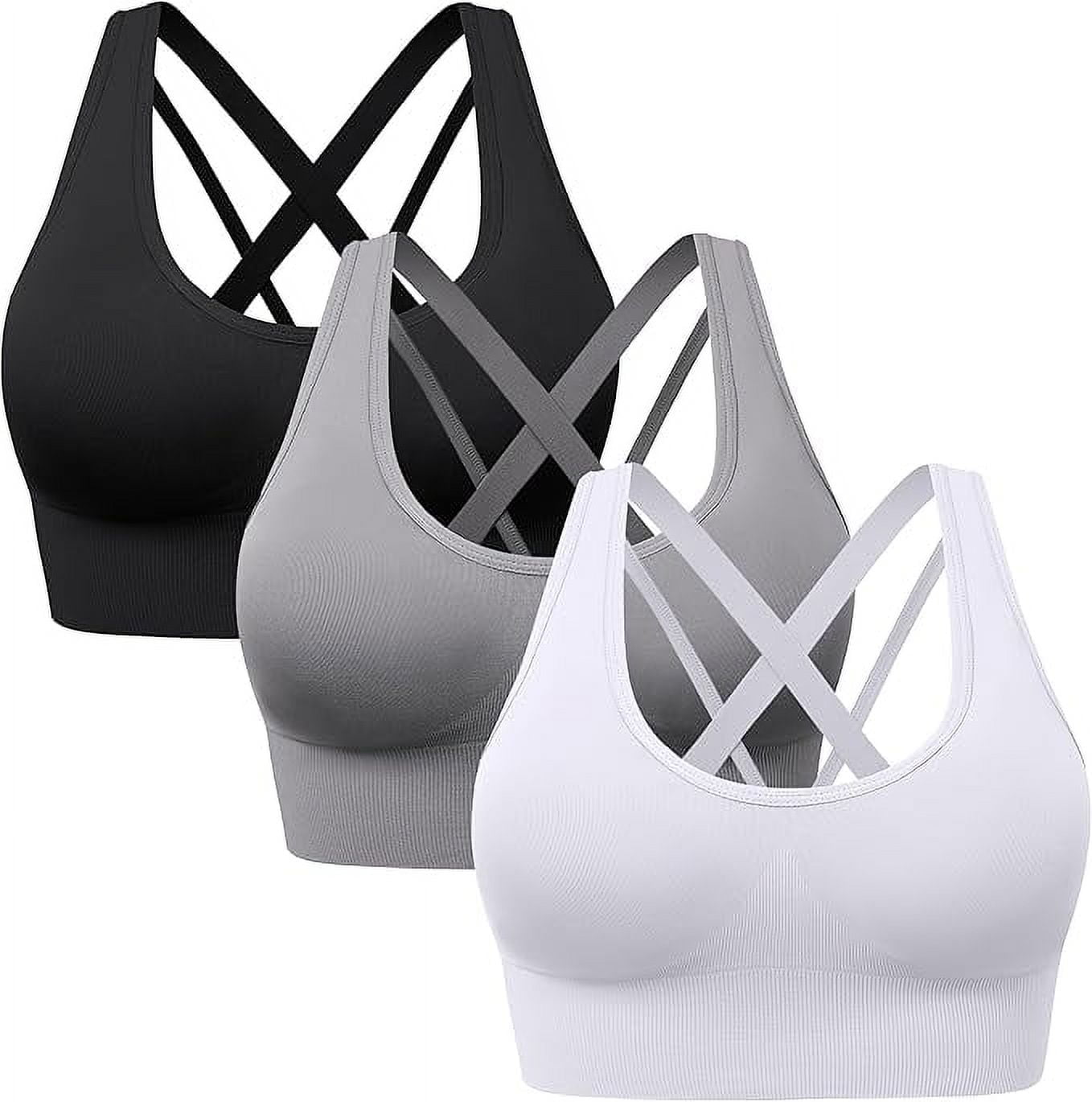 HBlife 3 Pack Sports Bra for Women Padded Medium Support Criss Cross ...