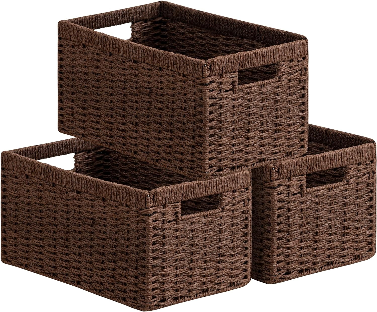 HBlife 3 Pack Woven Wicker Baskets, Rectangle Storage Baskets with ...