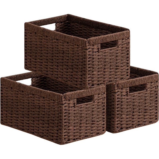 HBlife 3 Pack Woven Wicker Baskets, Rectangle Storage Baskets with ...